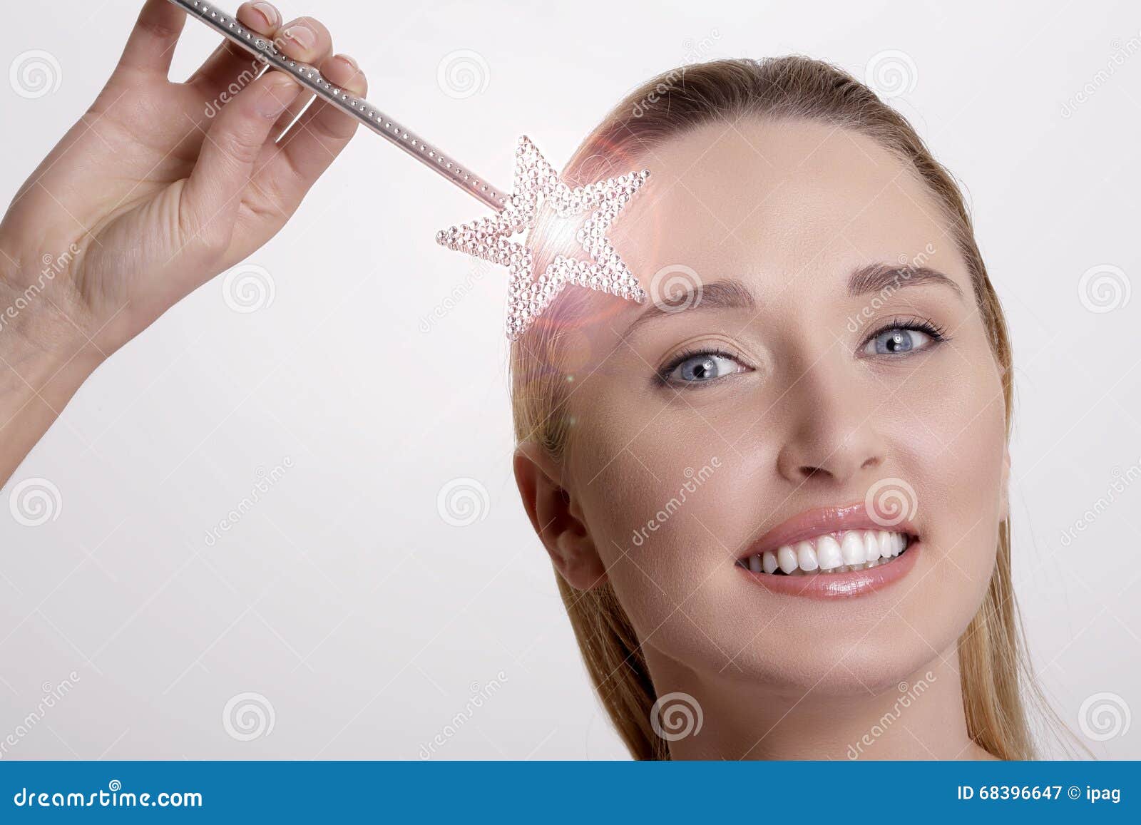 Closeup of Smiling Woman Holding a Magic Wand Stock Image - Image of ...