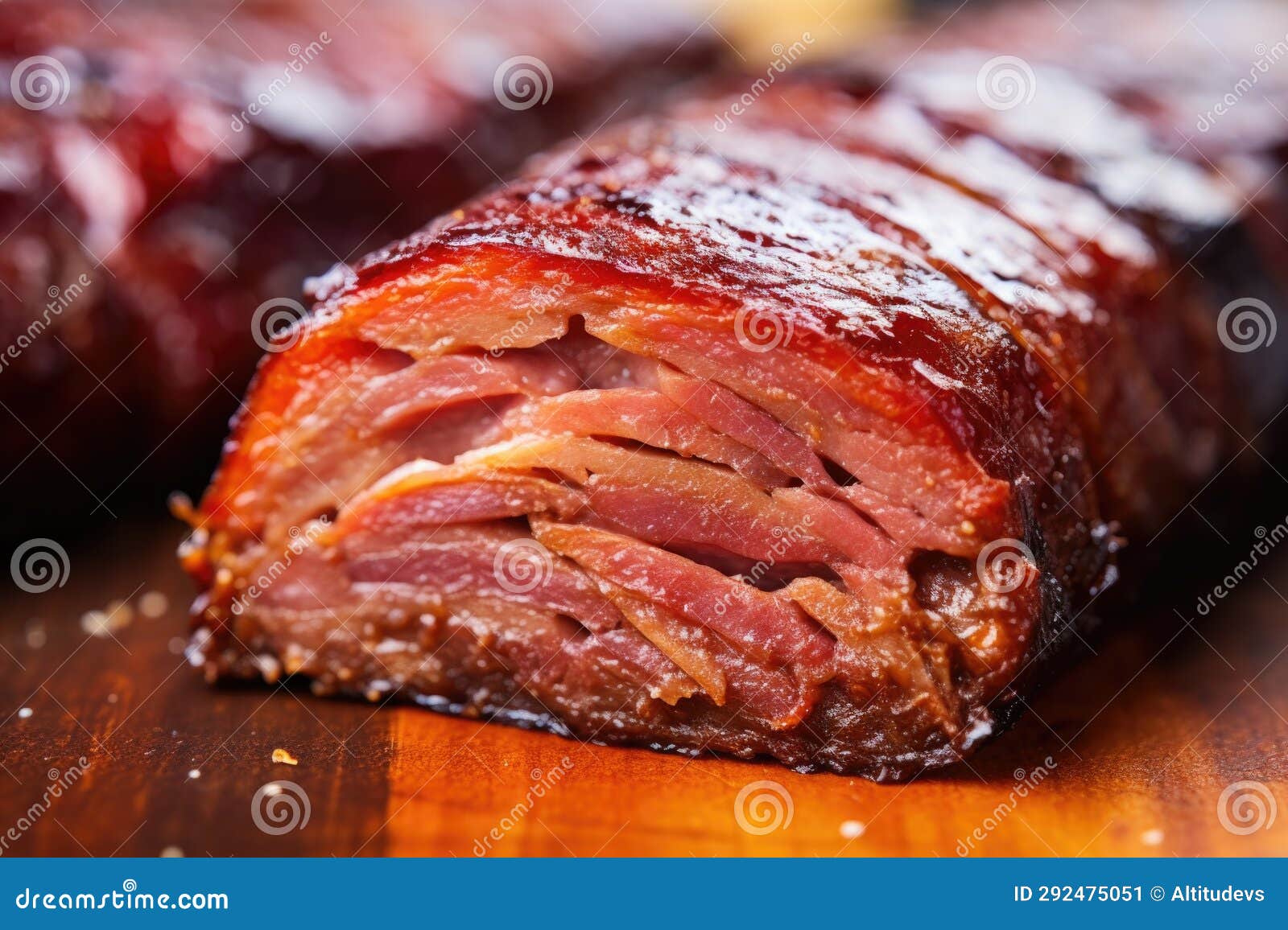 Closeup of Smoked Sausage Slice Showing Inside Texture Stock Image ...