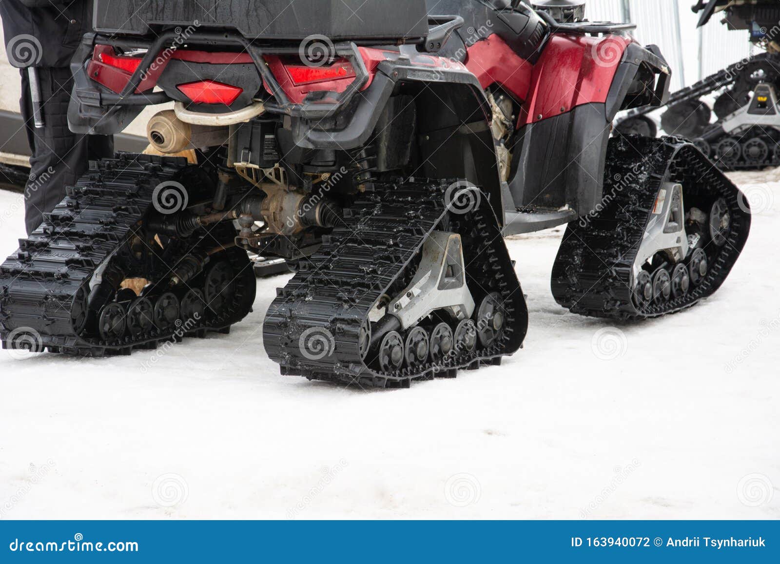 Closeup of Snowmobile with Snow at Ski Resort Stock Photo - Image of ...