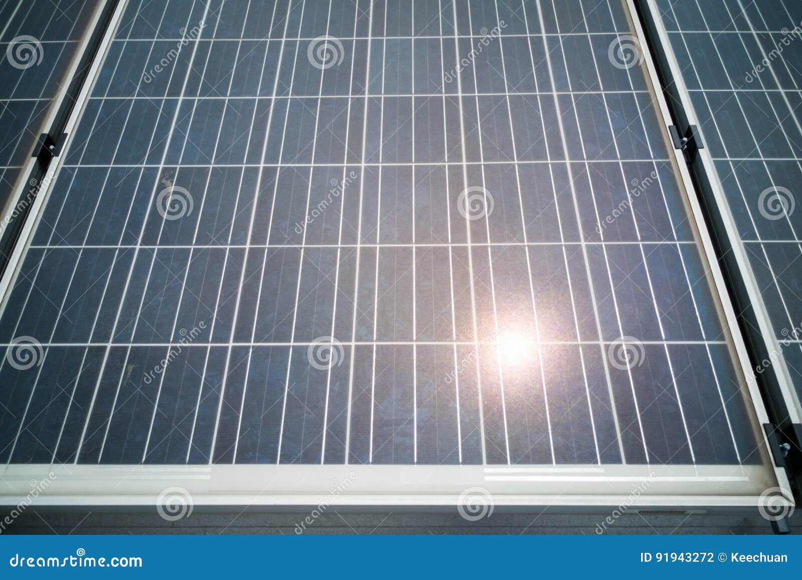 Closeup on Solar Panels with Reflection of the Sun Stock Photo - Image ...