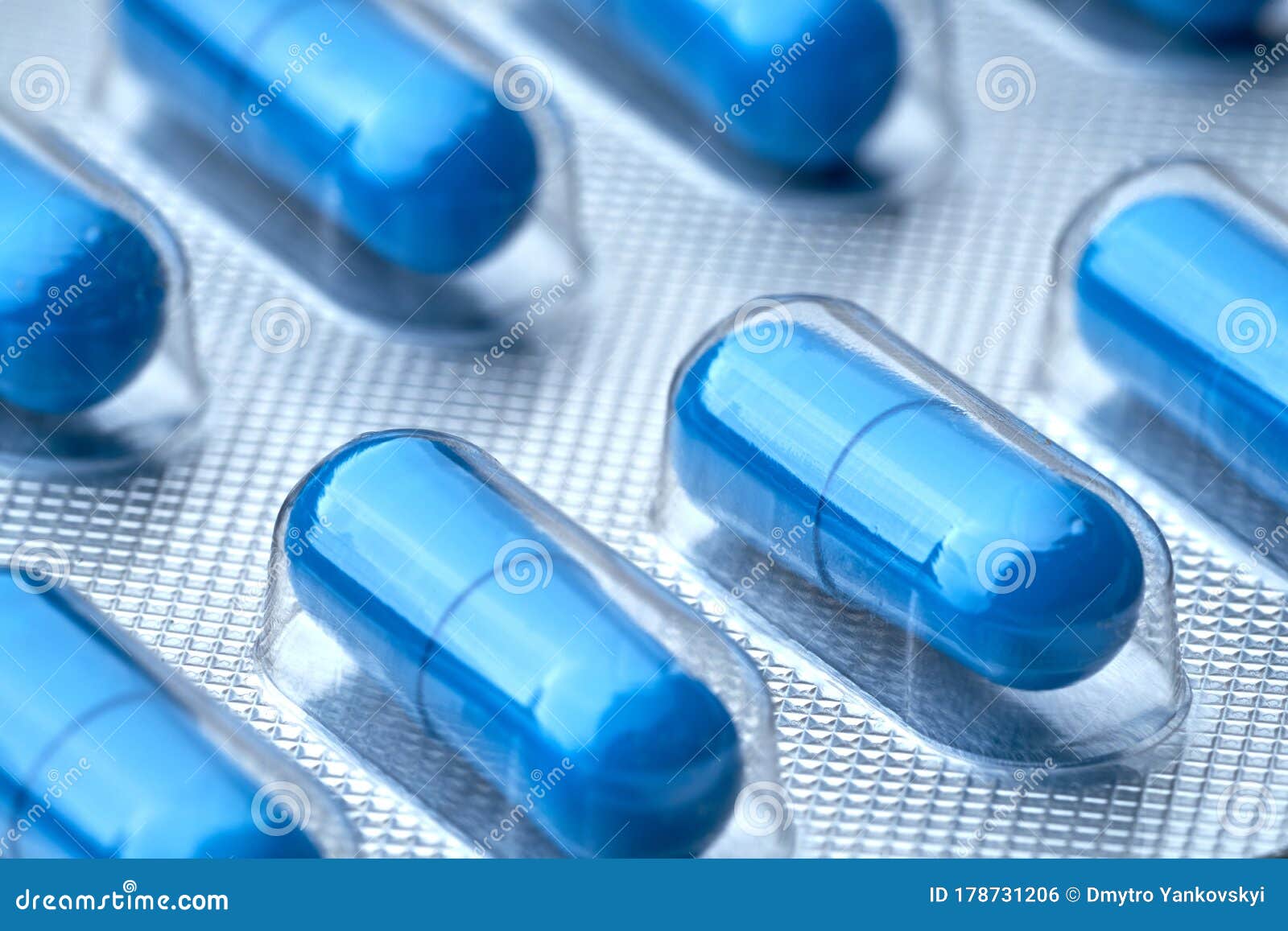 Closeup of Some Blue Pills in Packaging Stock Photo - Image of capsule ...
