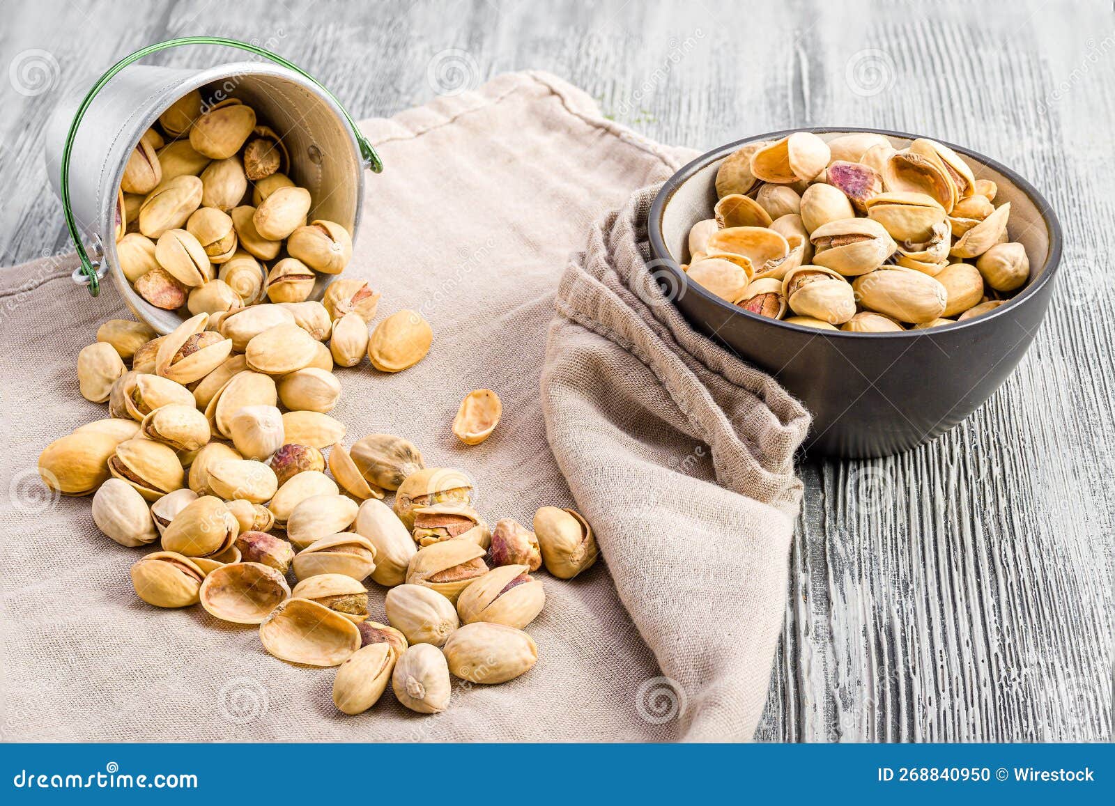 Closeup of Some Pistachios in a Bucket and in a Bowl Stock Photo ...
