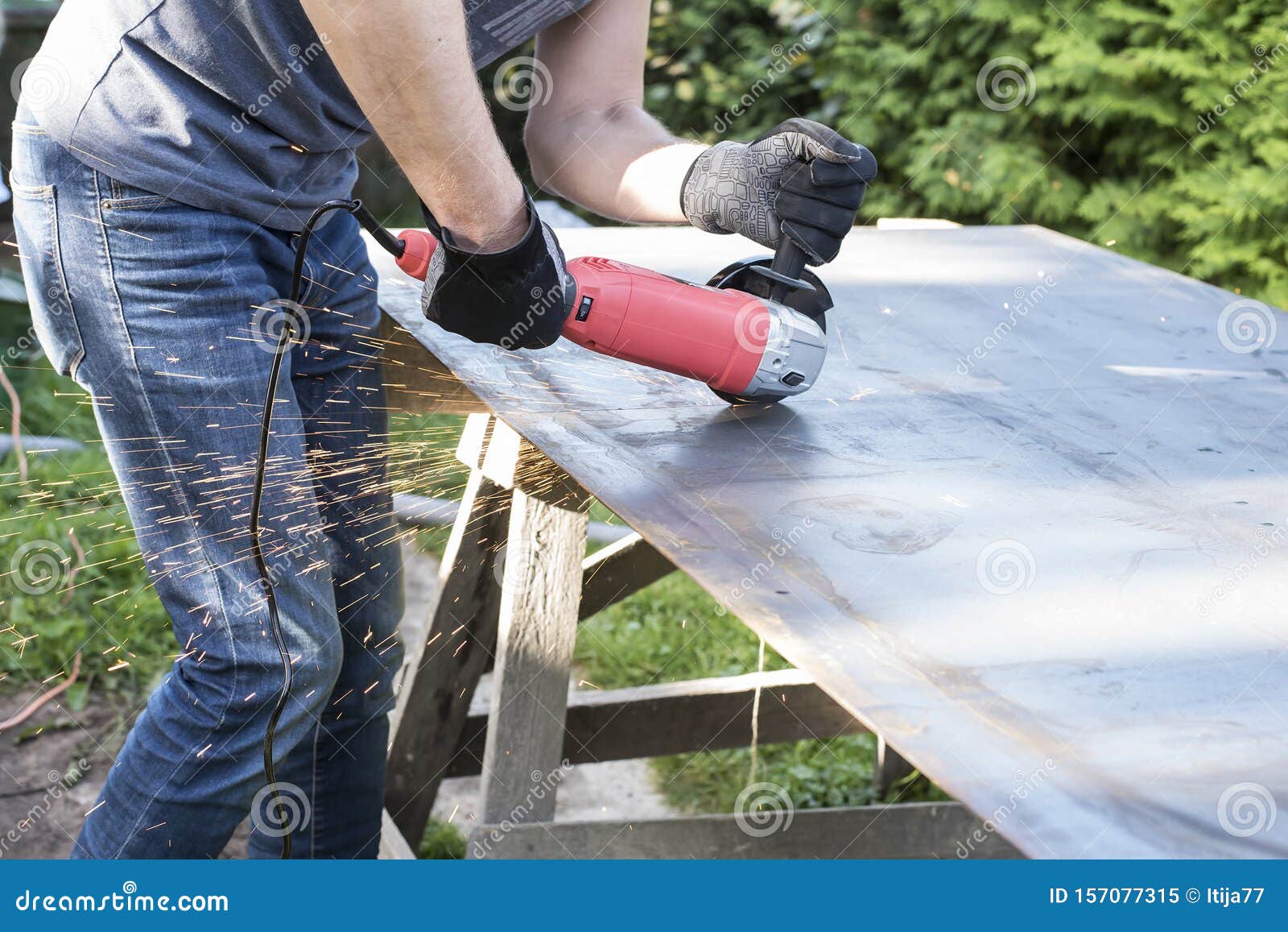 Work with Angle Grinder Machine. Man is Cutting Metal Stock Image ...