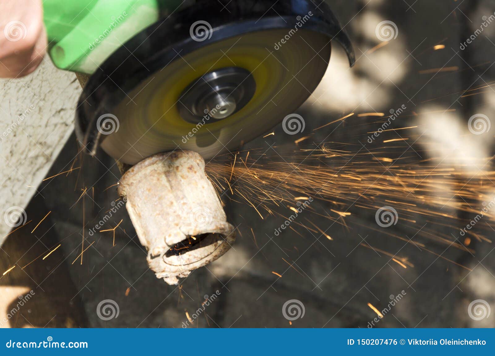 Closeup of Sparks from Angle Grinder.Process of Cutting Metal Pipe ...
