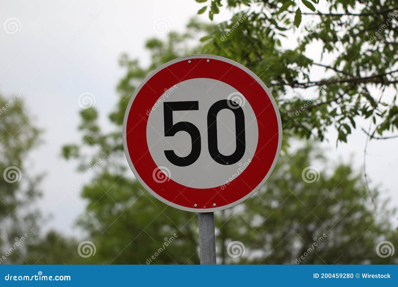 Closeup of a Speed Limit of 50 Kilometers Per Hour Stock Photo - Image ...