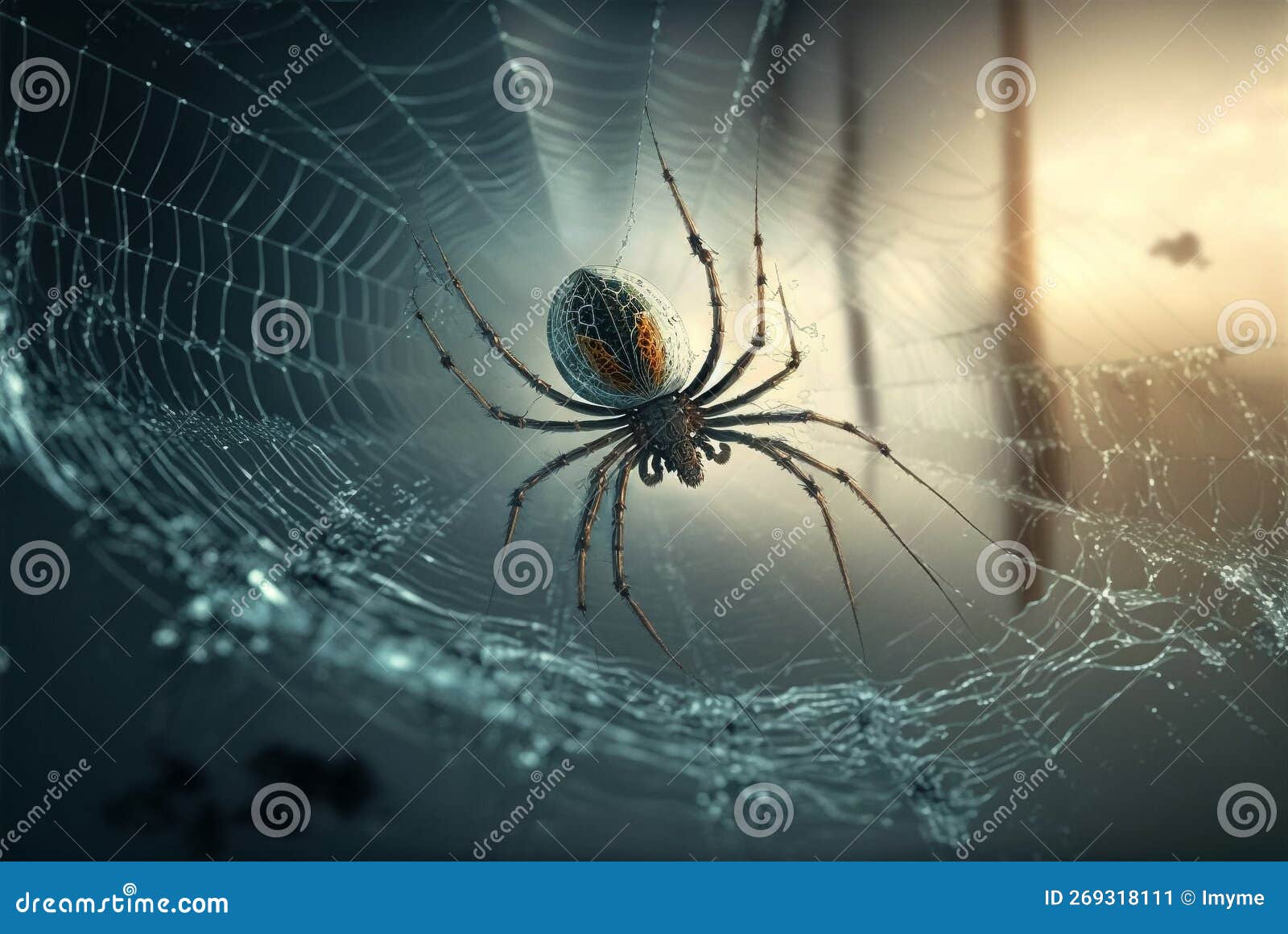Spider on Cobweb. Generative AI. Stock Image - Image of poison, brown ...