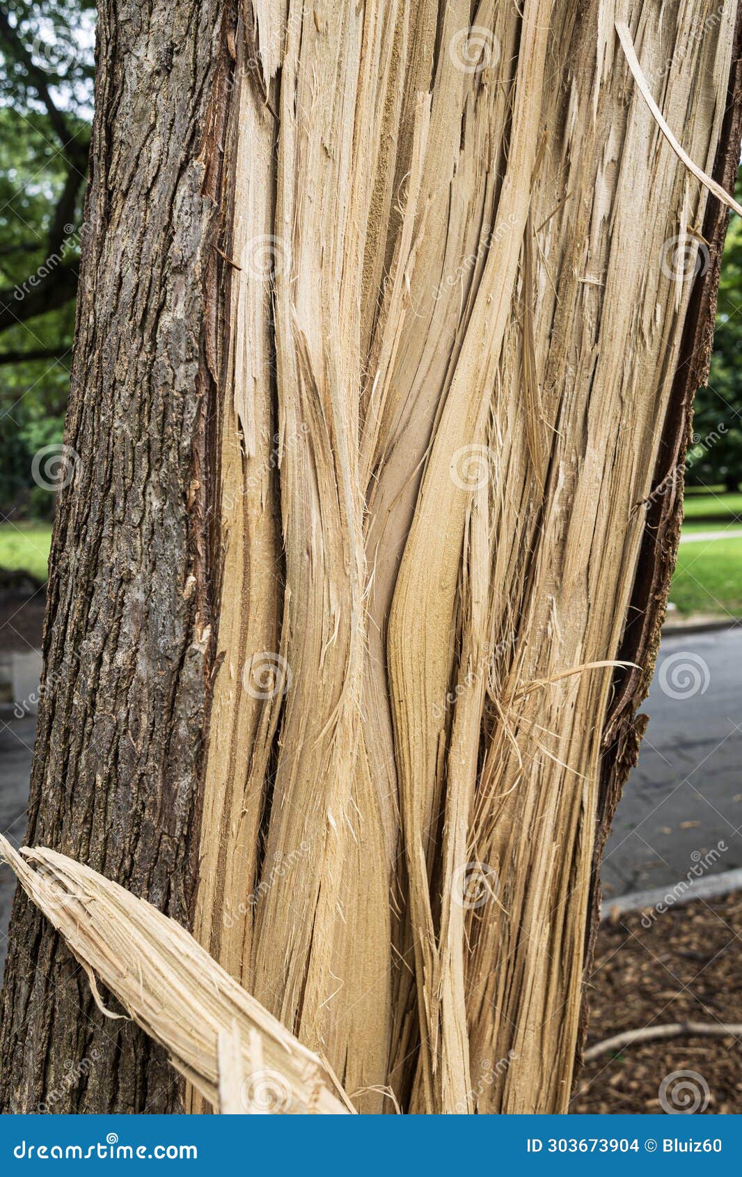 Closeup of Splintered Tree Trunk after Violent Storm Stock Photo ...