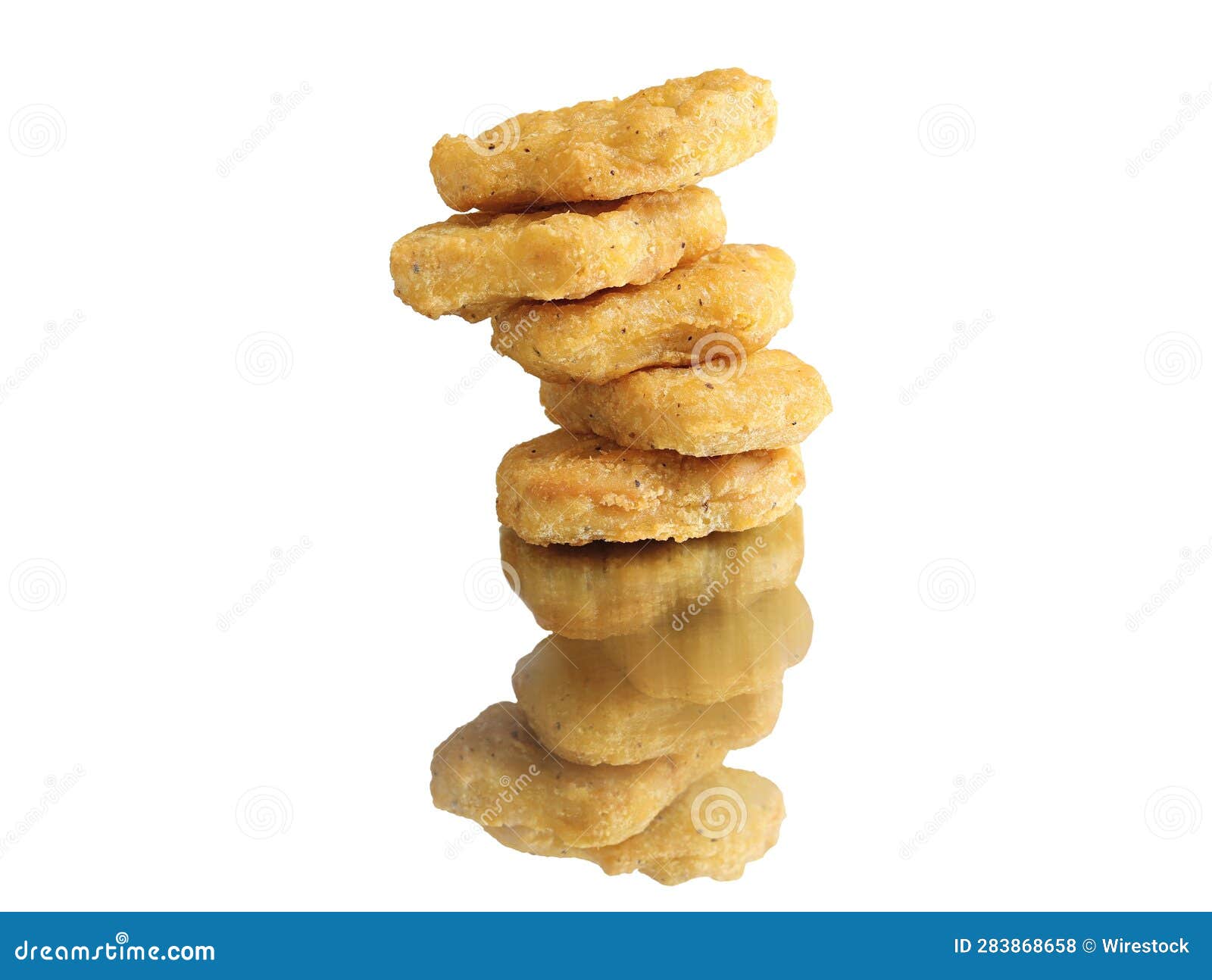 Closeup of a Stack of Chicken Nuggets on a Reflective White Surface ...