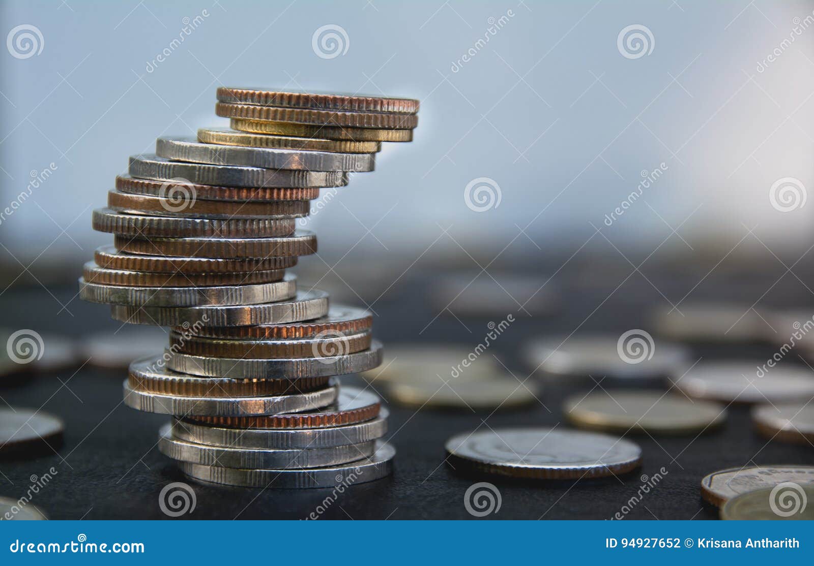 Closeup Stack Coin with Blur Background. Financial and Saving Stock ...