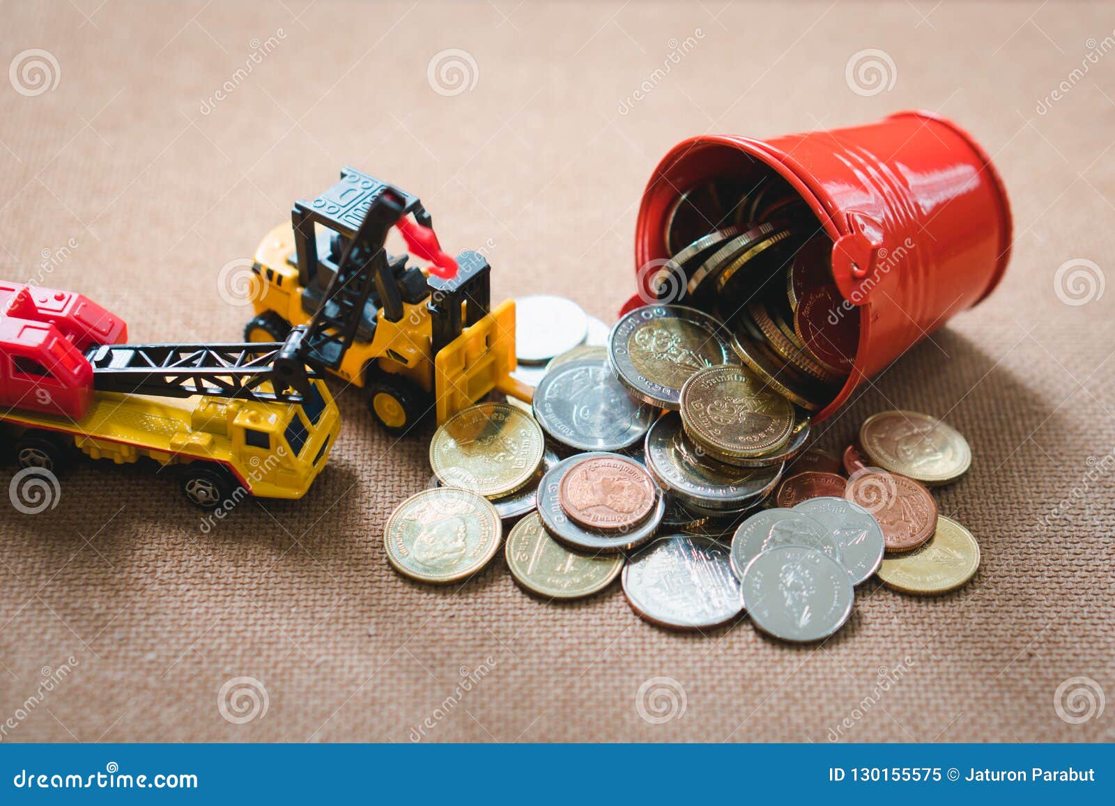 Closeup Stack Coins with Construction Vehicle Using As Business ...