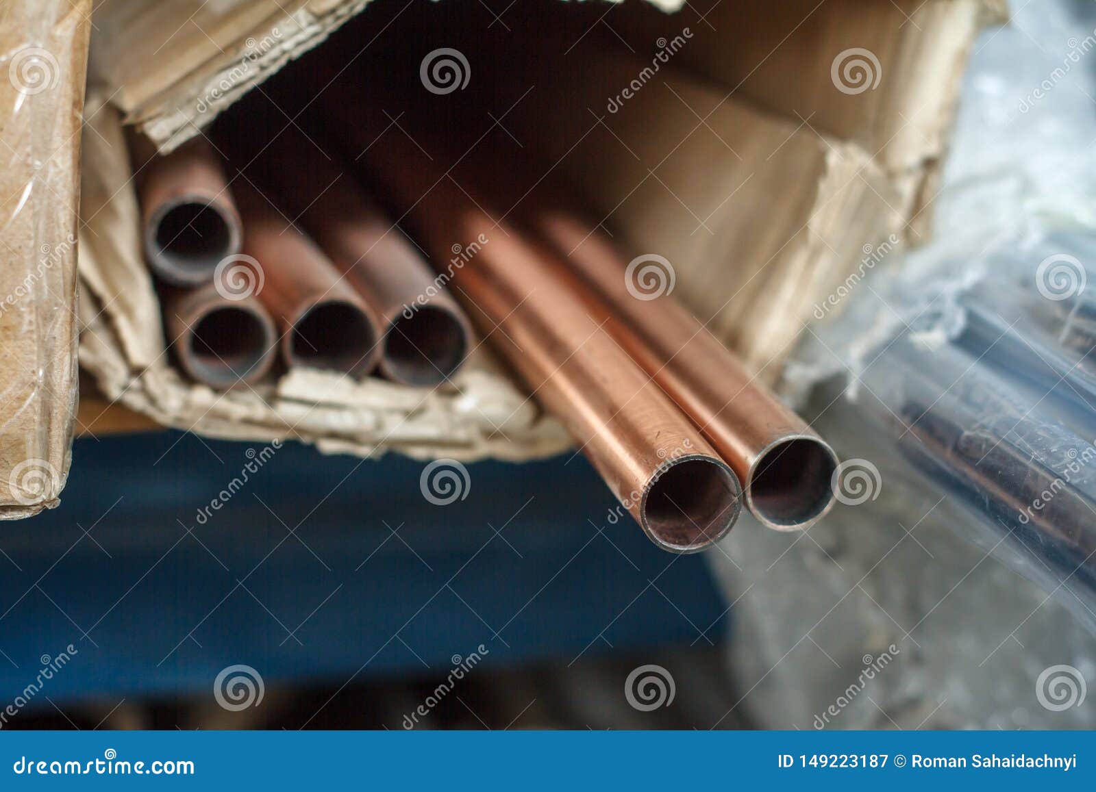 Closeup of a Stack of Copper Pipes for Water and Heating Systems, Soft ...