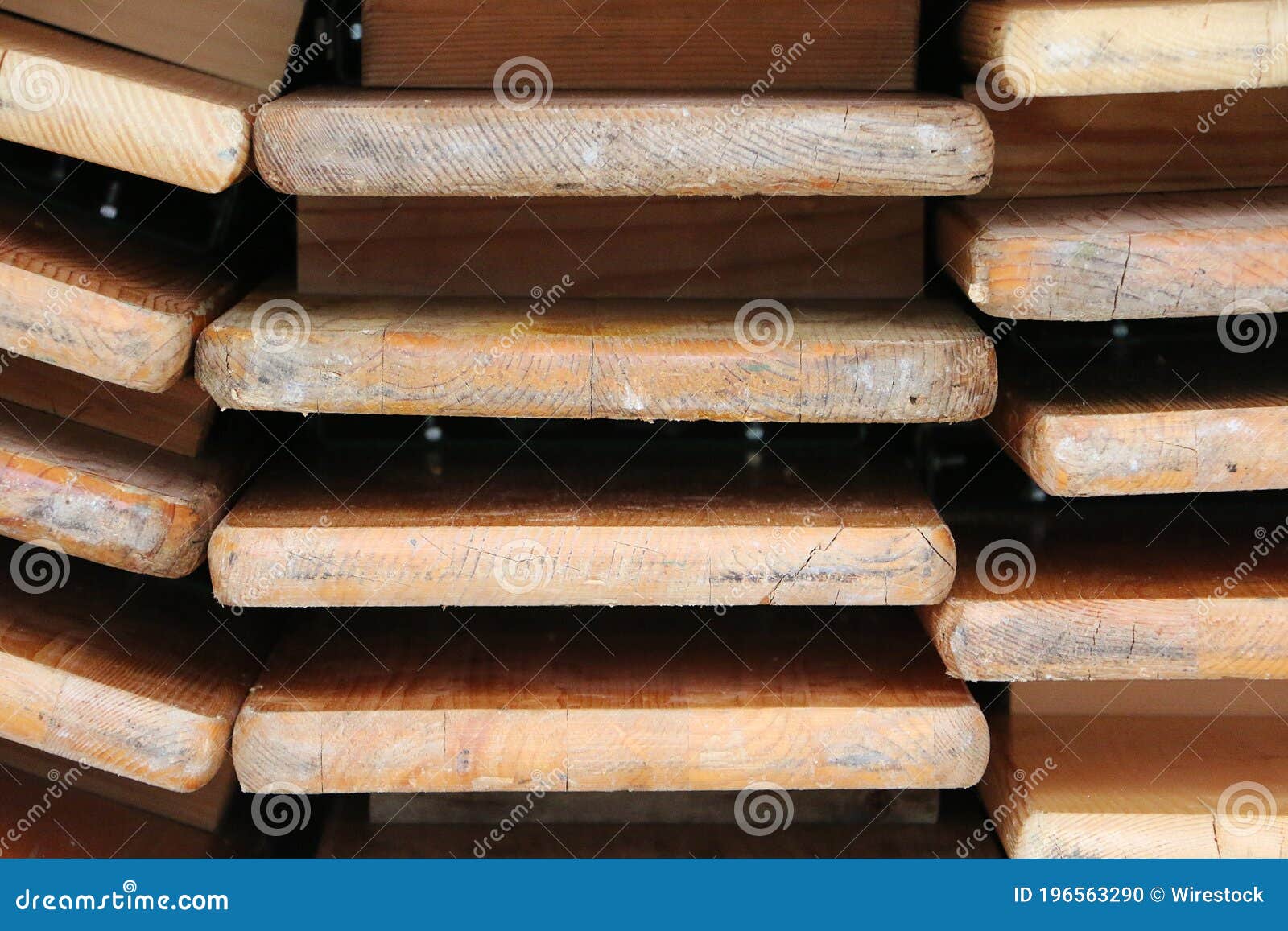 Closeup Of A Stack Of Folded Wood Party Tables And Benches Stock ...