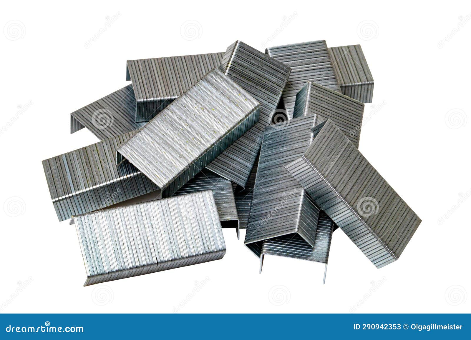 Closeup of a Stack of Metal Staples for Stapler Isolated on a White ...