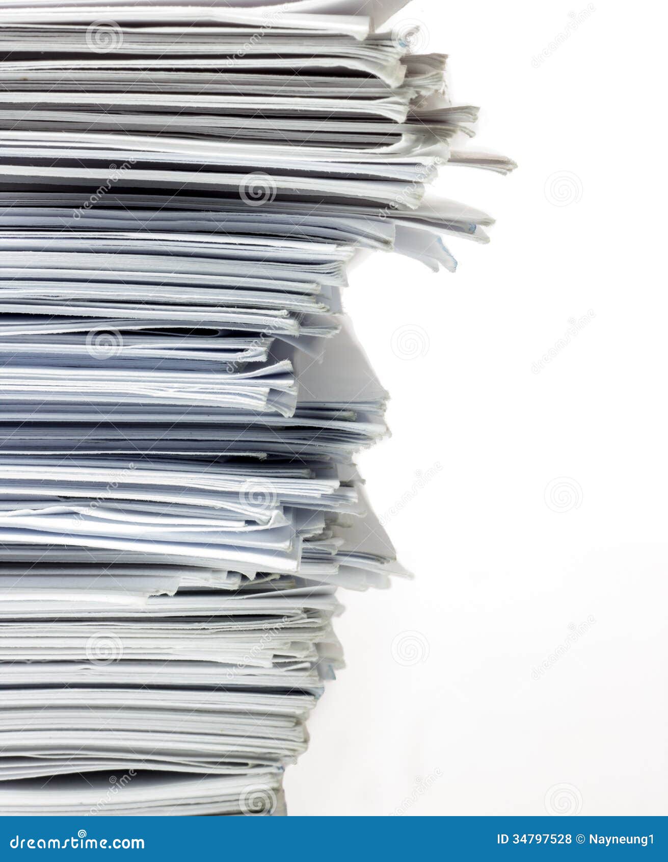 Closeup Stack of Papers Isolated on White. Stock Photo - Image of ...