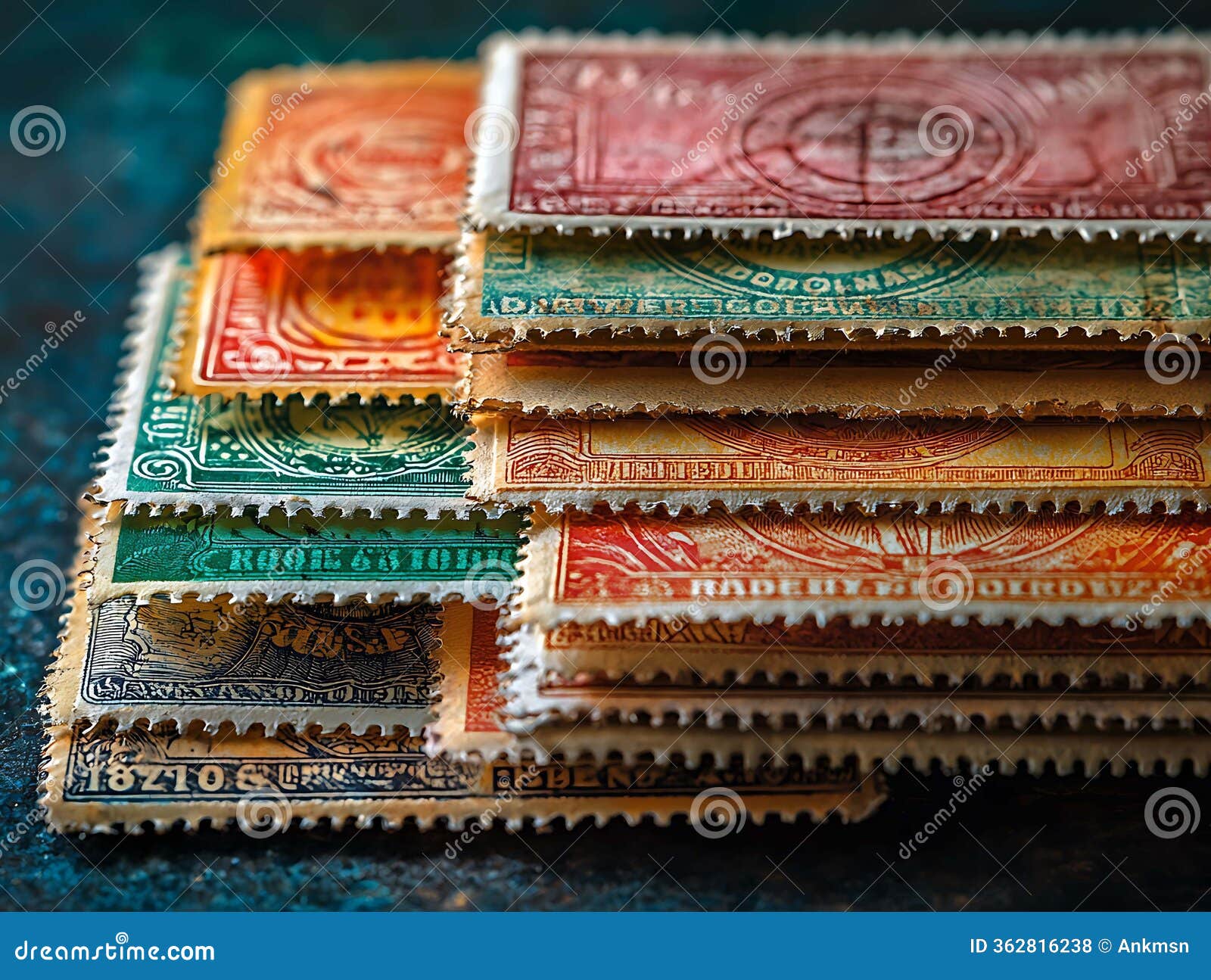 Closeup of a Stack of Vintage Postage Stamps, Showcasing Their Aged ...