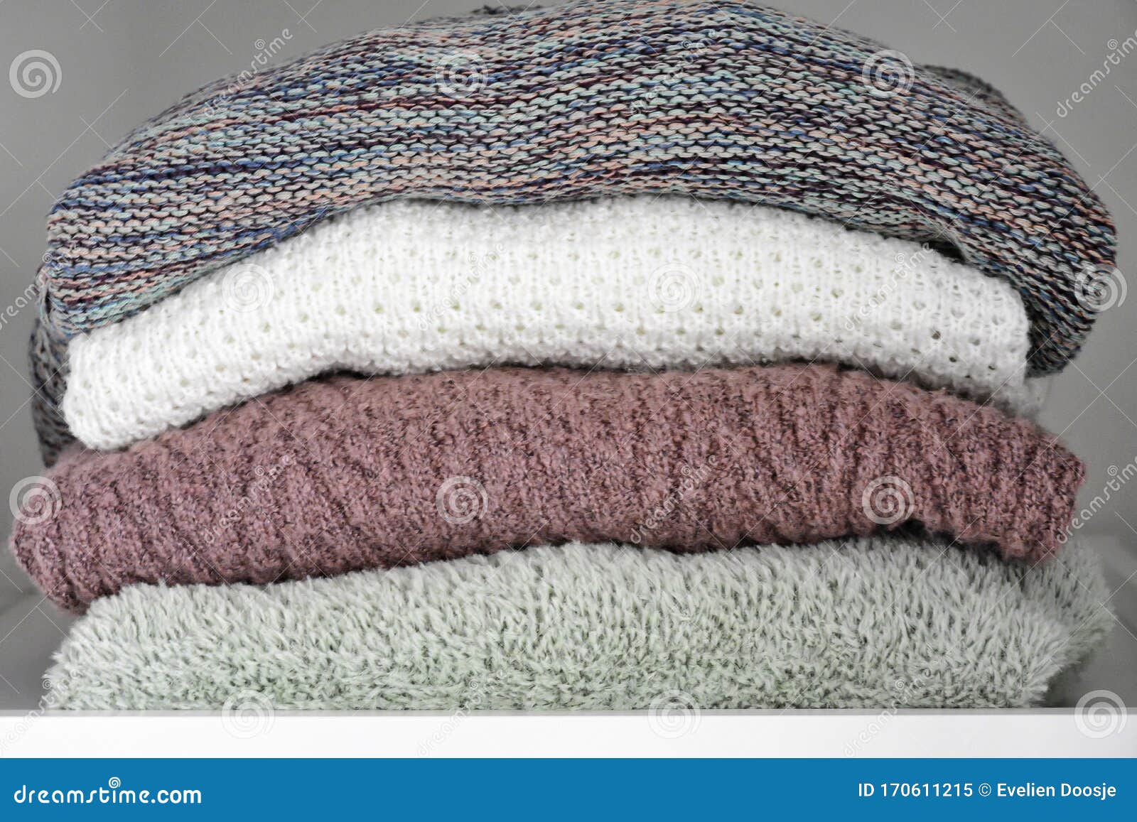 Closeup Stack of Warm Cozy Knitted Sweaters Stock Image - Image of knit ...