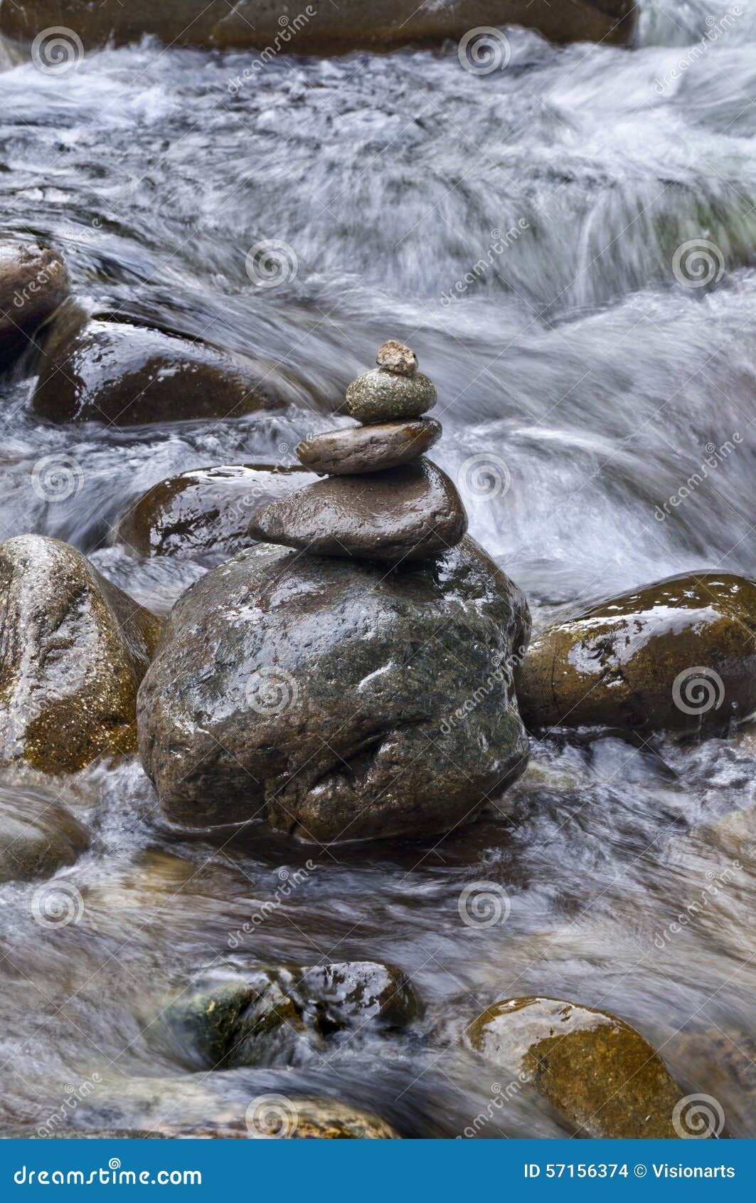 Closeup of Stacked Rocks in Flowing Water Stock Photo - Image of spirit ...