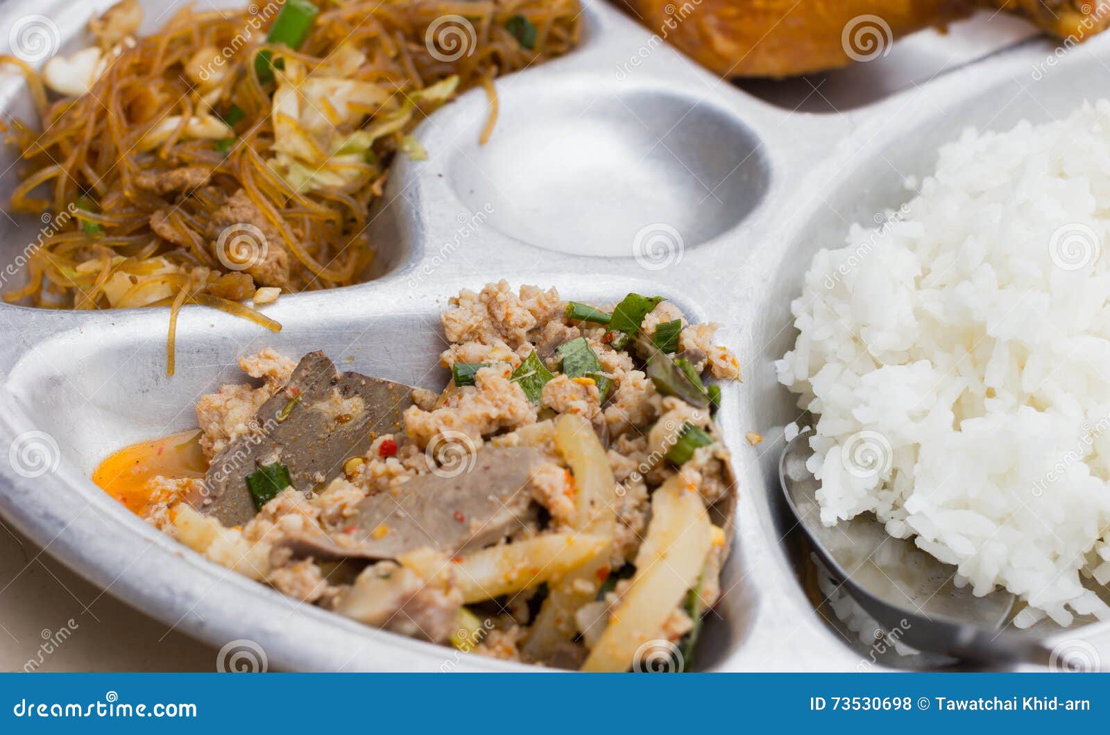 Closeup Stainless Tray with Thai Food, Shallow Depth of Field. Stock ...