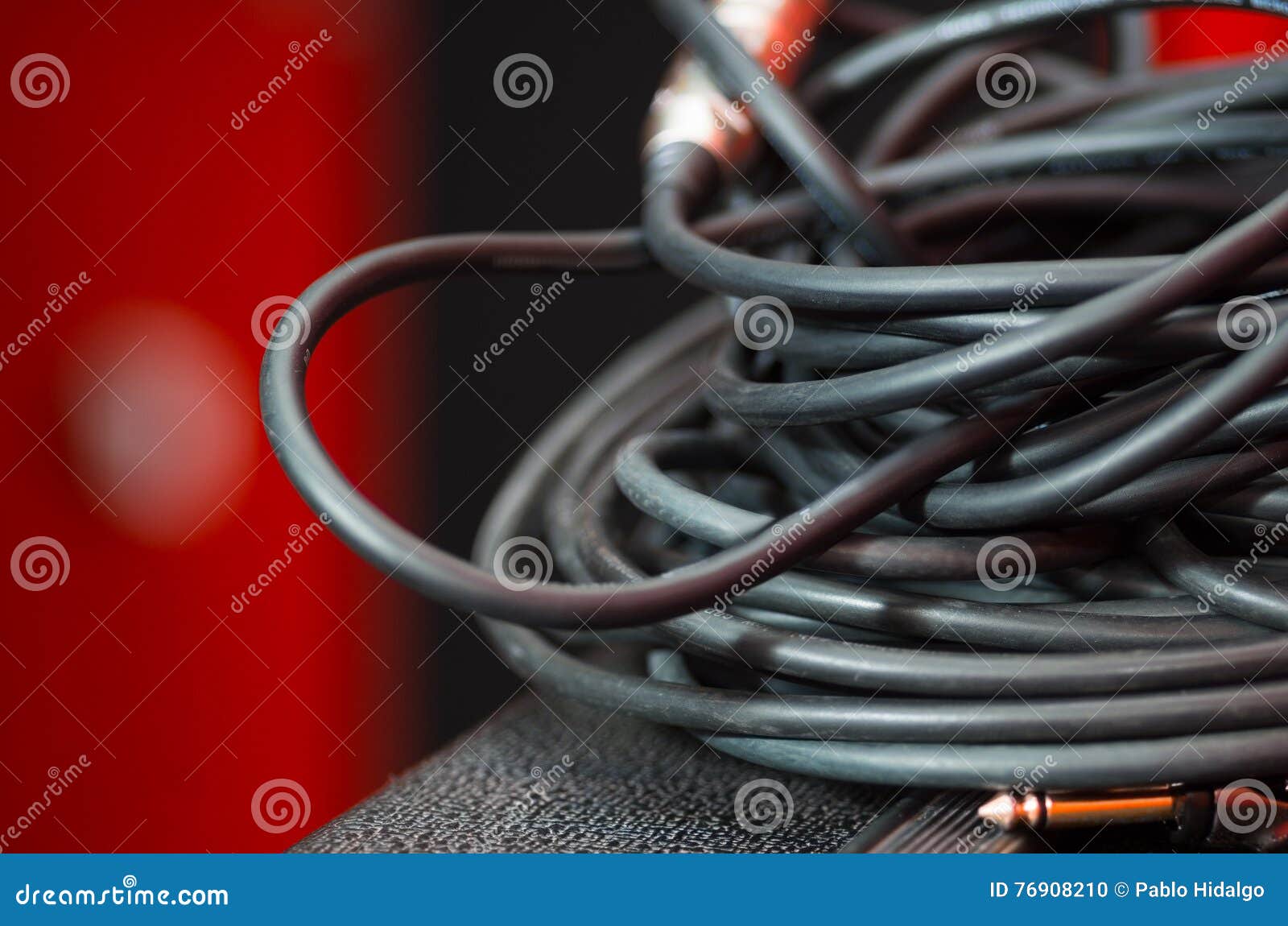 Closeup Standard Black Audio Cables Rolled into Bundle, Studio ...
