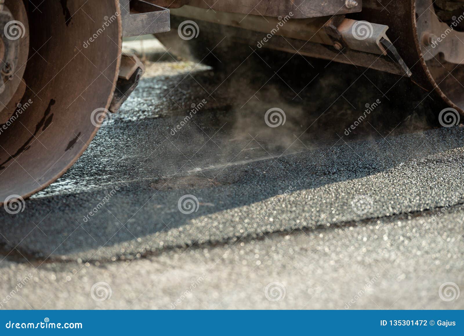 Closeup of Steam Roller Machine Finishing Up Roadwork Stock Photo ...
