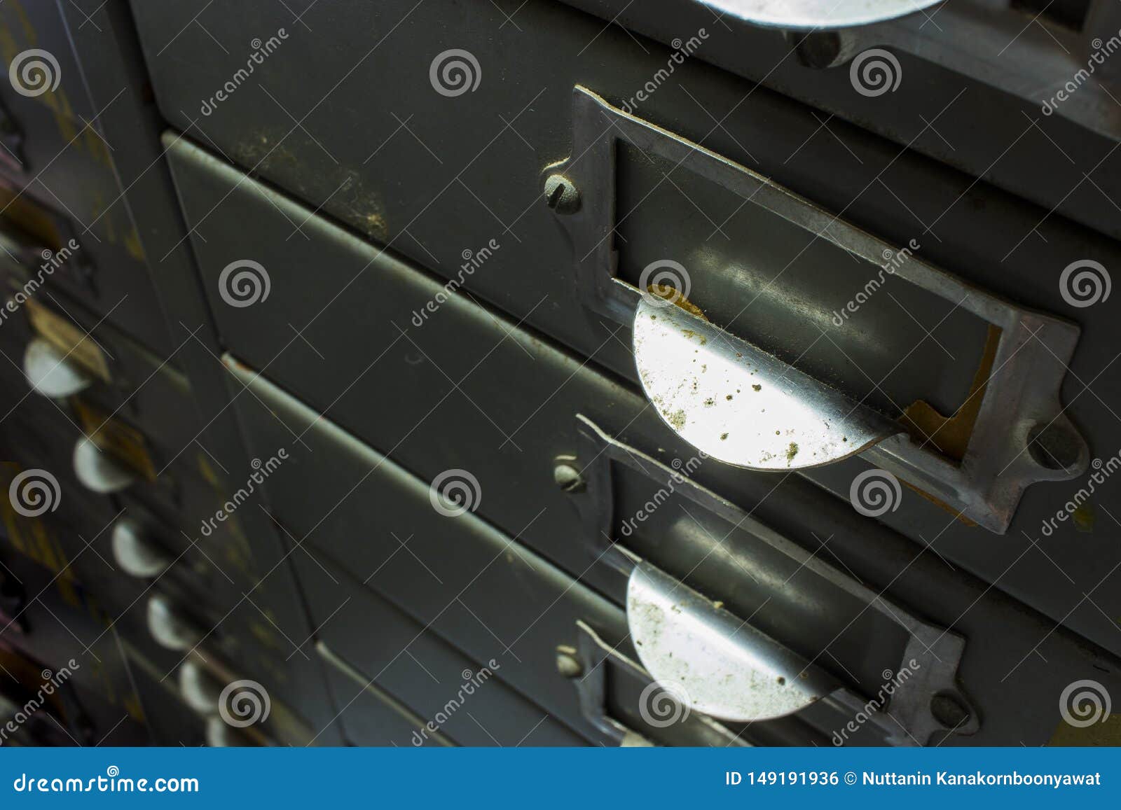 Closeup of Steel Filing Cabinet Rows of File Cabinet , Document Drawer ...
