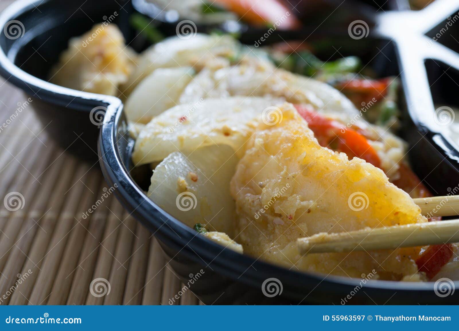Closeup in Stir Fried Curried with Fish Stock Image - Image of fresh ...
