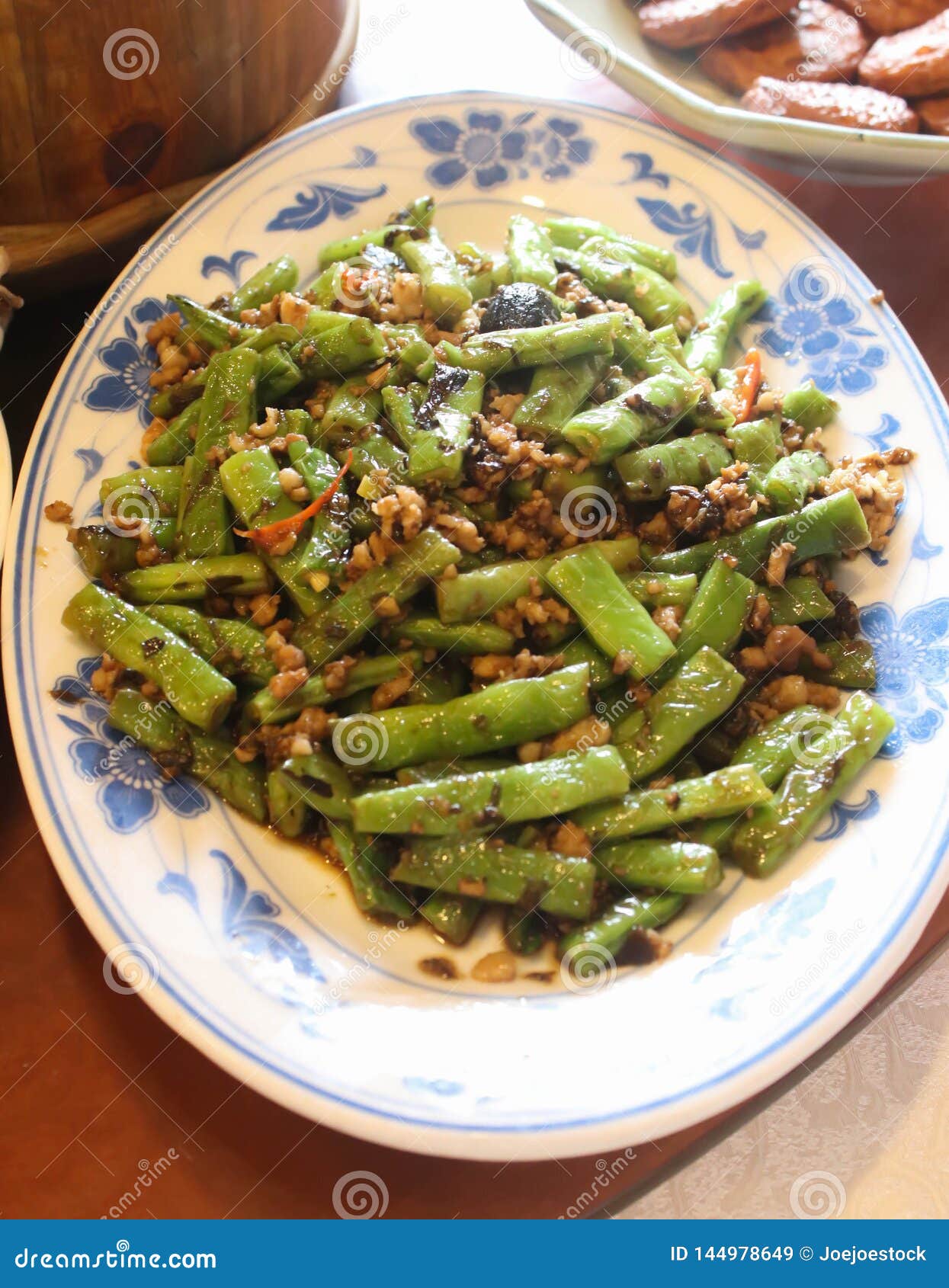 Closeup of Stir Fried Long Beans Chinese Style on Dish Stock Image ...