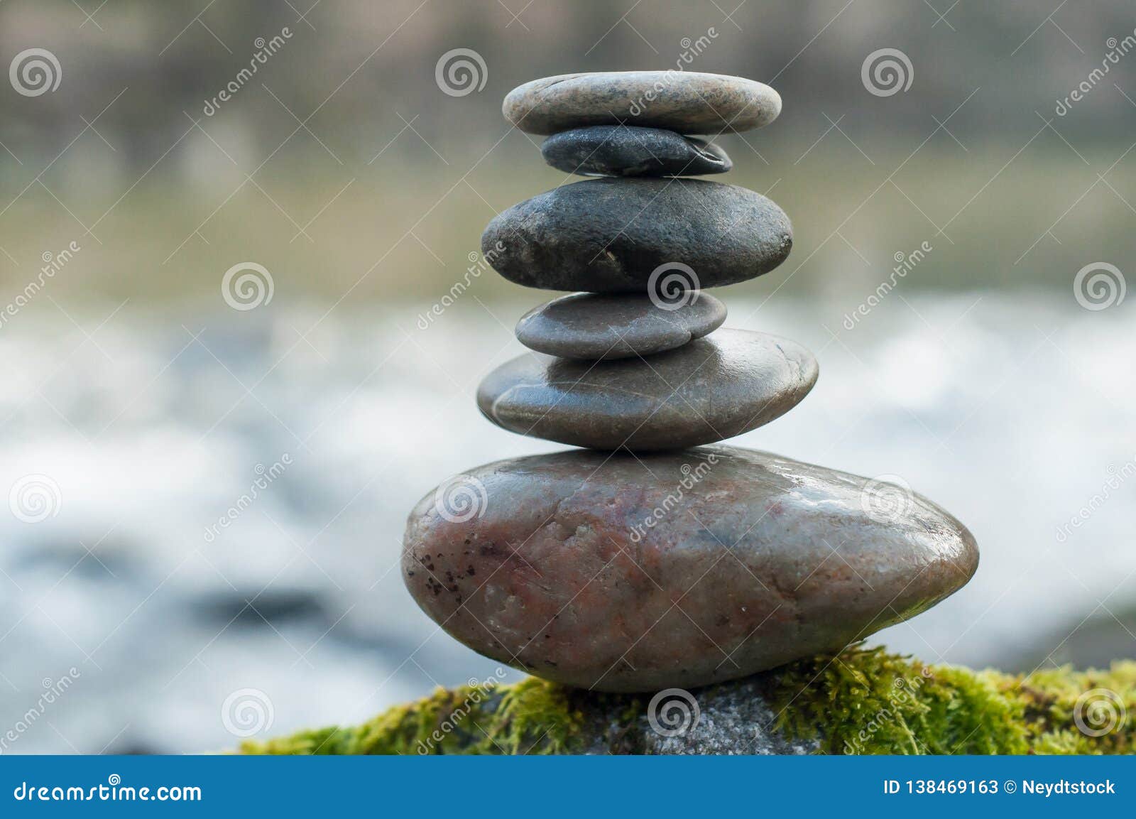 Stone Balance on Rock Covered by Moss in Border River Stock Image ...