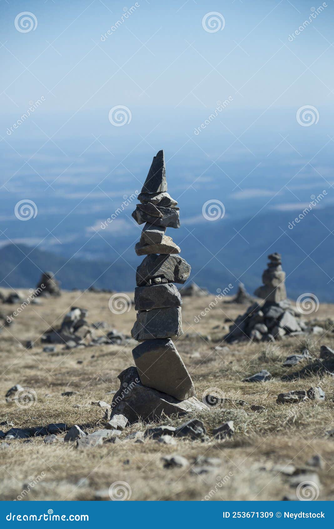Stone Balance at the Top of the Mountain Stock Image - Image of ...