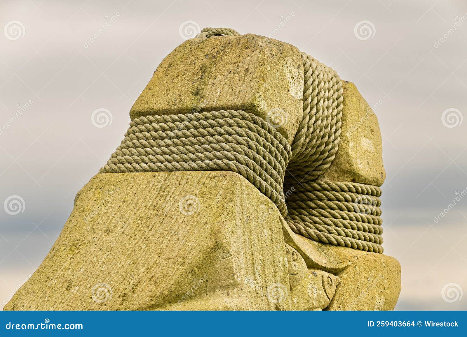 Closeup of Stony Sculpture Bound with Ropes Stock Photo - Image of sign ...
