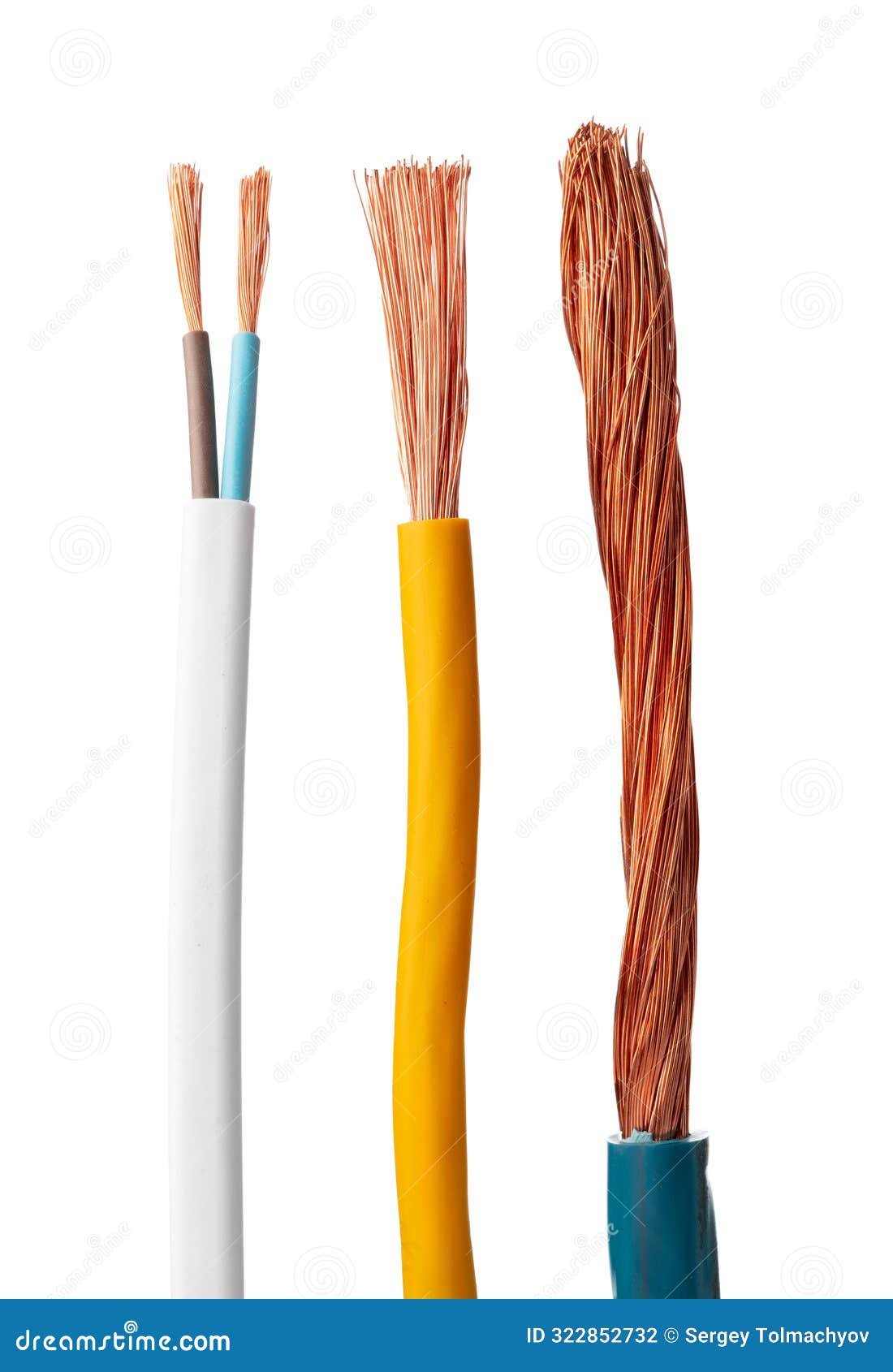 Closeup of Stranded Copper Wire Types Isolated on White Background ...