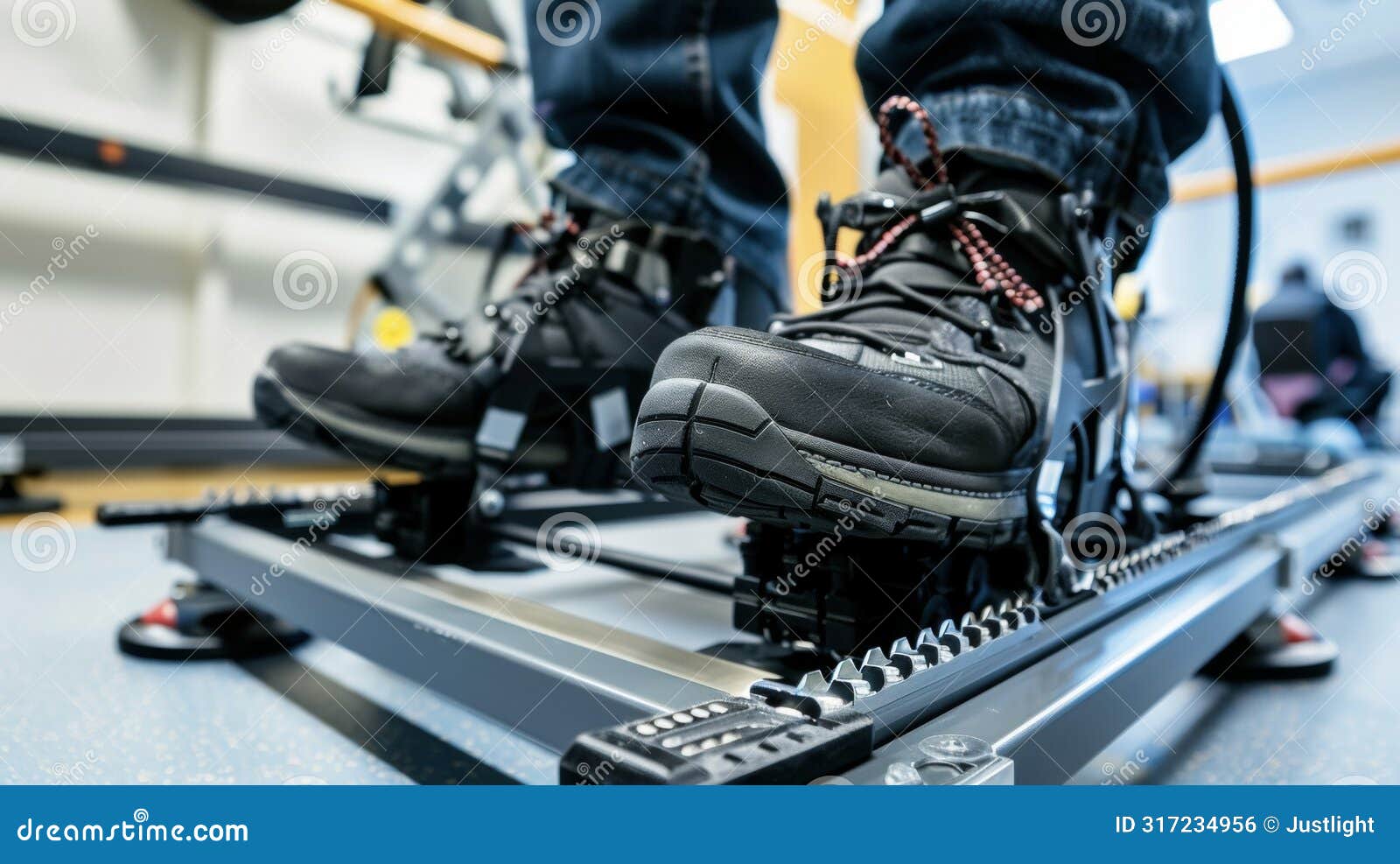 A Closeup of a Stroke Survivors Feet Sped into a Robotic Gait Trainer ...