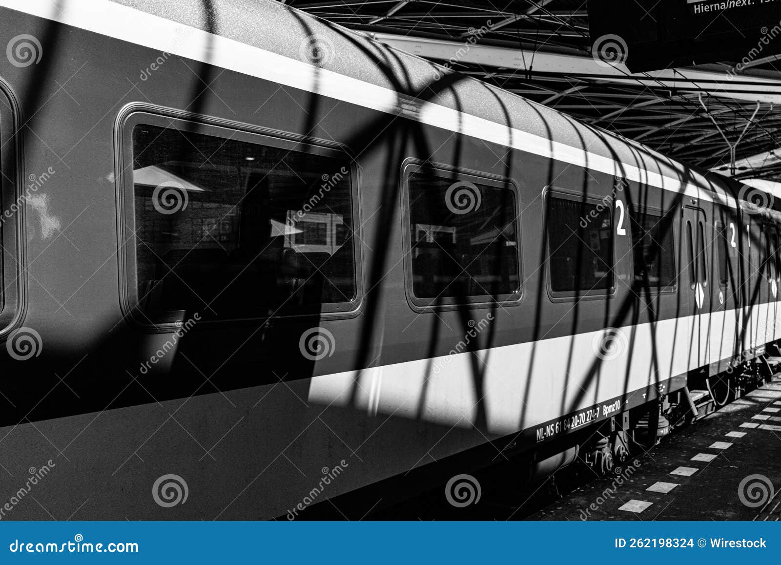 Closeup of Structure Shadows Cast on a Metro Train in Grayscale Stock ...