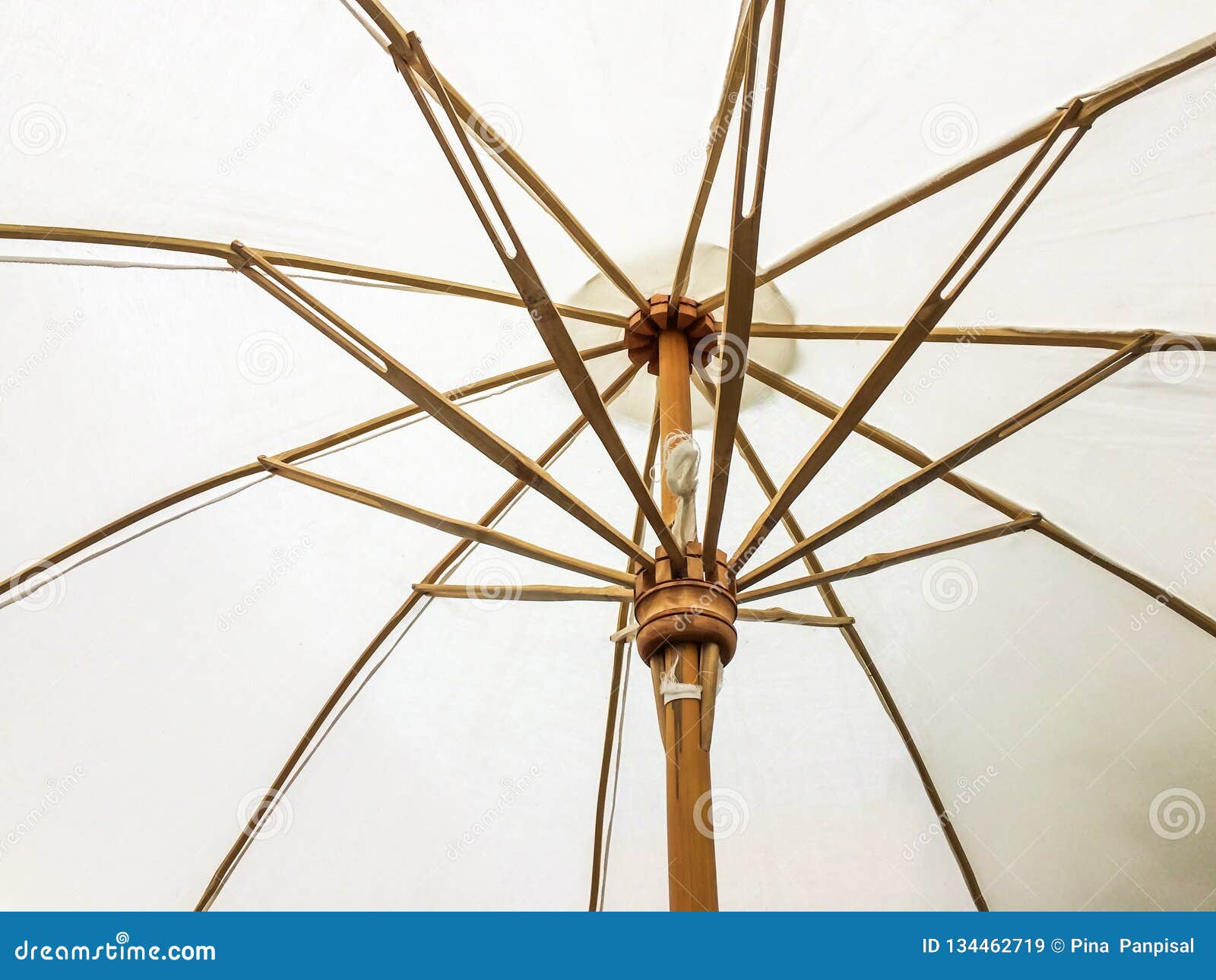 Closeup the Structure of the White Beach Umbrella Made of Wooden for ...