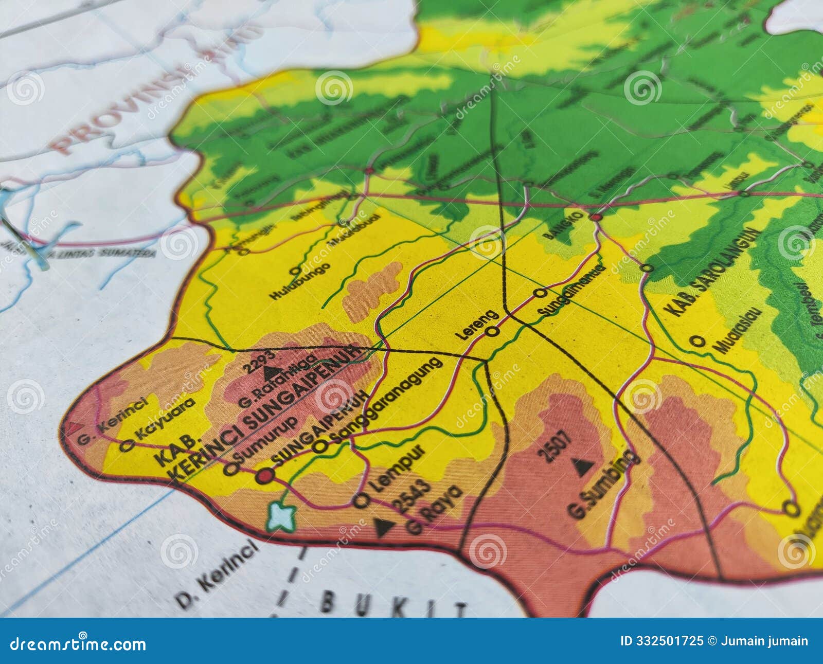Sungai Penuh Map and Major Cities Around it on Physical Map Stock Image ...