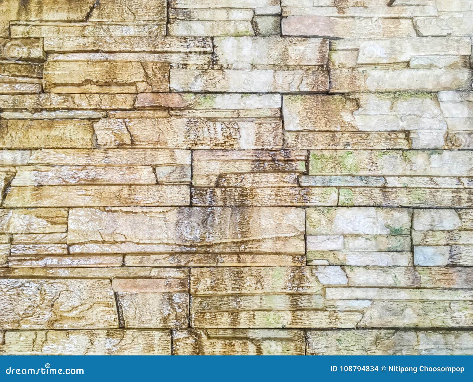 Closeup Surface Brick Pattern at Old and Dirty Wet Stone Brick Wall ...