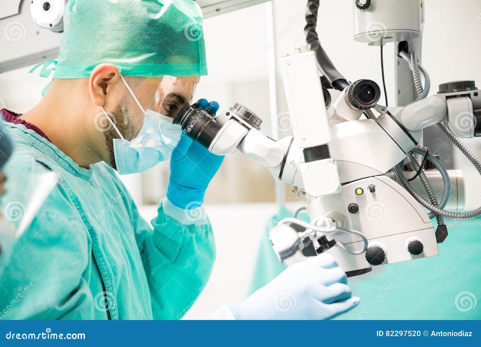Closeup of a Surgeon Using Microscope Stock Photo - Image of microscope ...