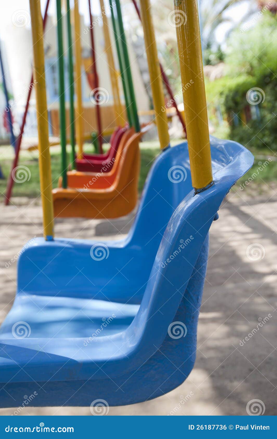 Closeup of Swings in a Playground Stock Photo - Image of orange, play ...