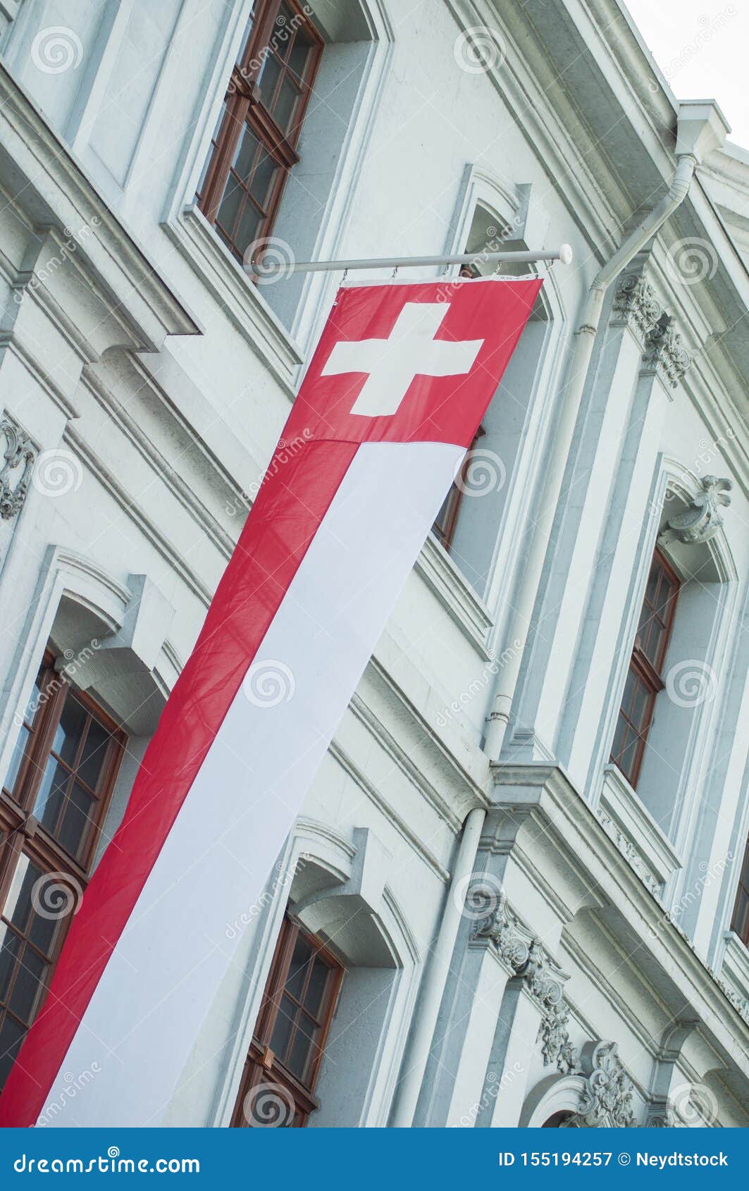 Swiss Flag on Building Facade in Switzerland Stock Image - Image of ...