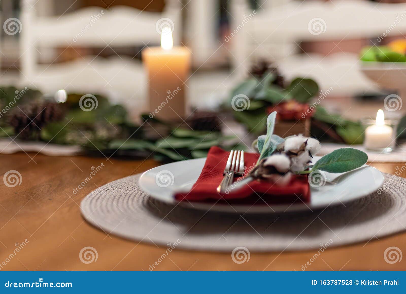 Closeup of Table Place Setting for Holiday Gathering Stock Photo ...
