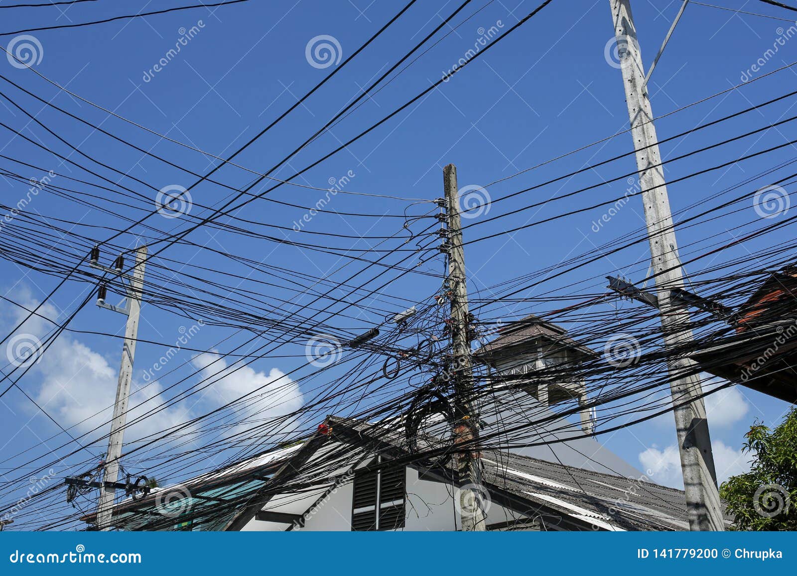 Tangle of Cables and Wires on the Thai Street Stock Photo - Image of ...