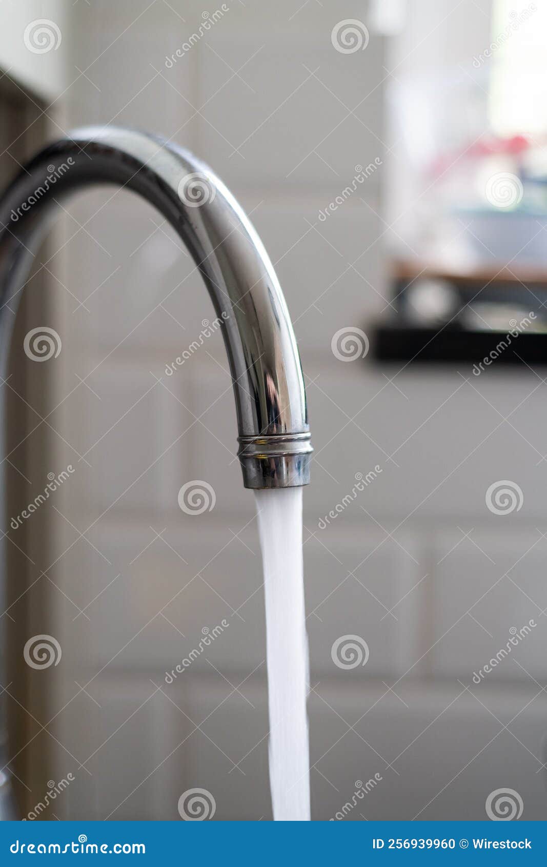 Closeup of a Tap with Running Water Stock Photo - Image of kitchen ...