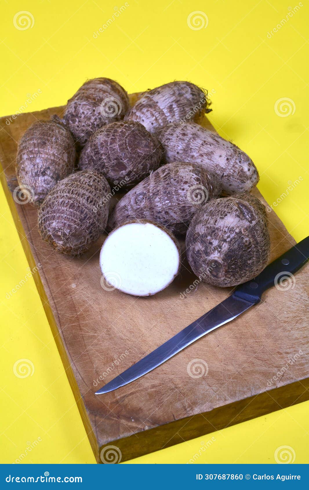 Closeup of Taro Root Vegetable, Eddo Malanga, Yellow Background Stock ...