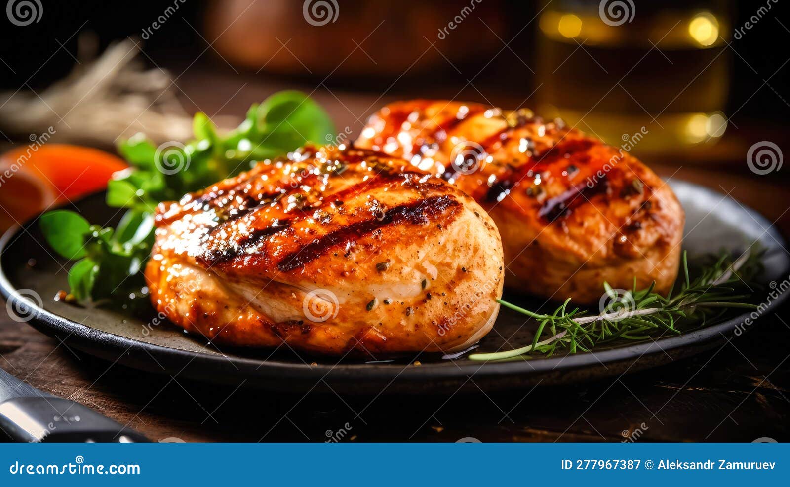 Closeup Of Tasty Roast Chicken Breast Served On Plate Delicious Food