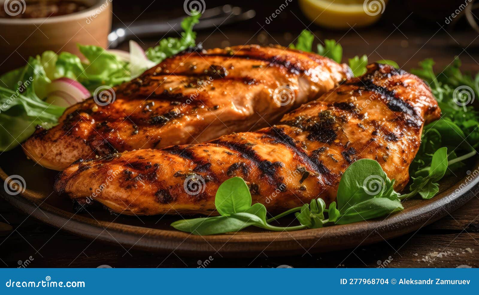 Closeup Of Tasty Roast Chicken Breast Served On Plate Delicious Food