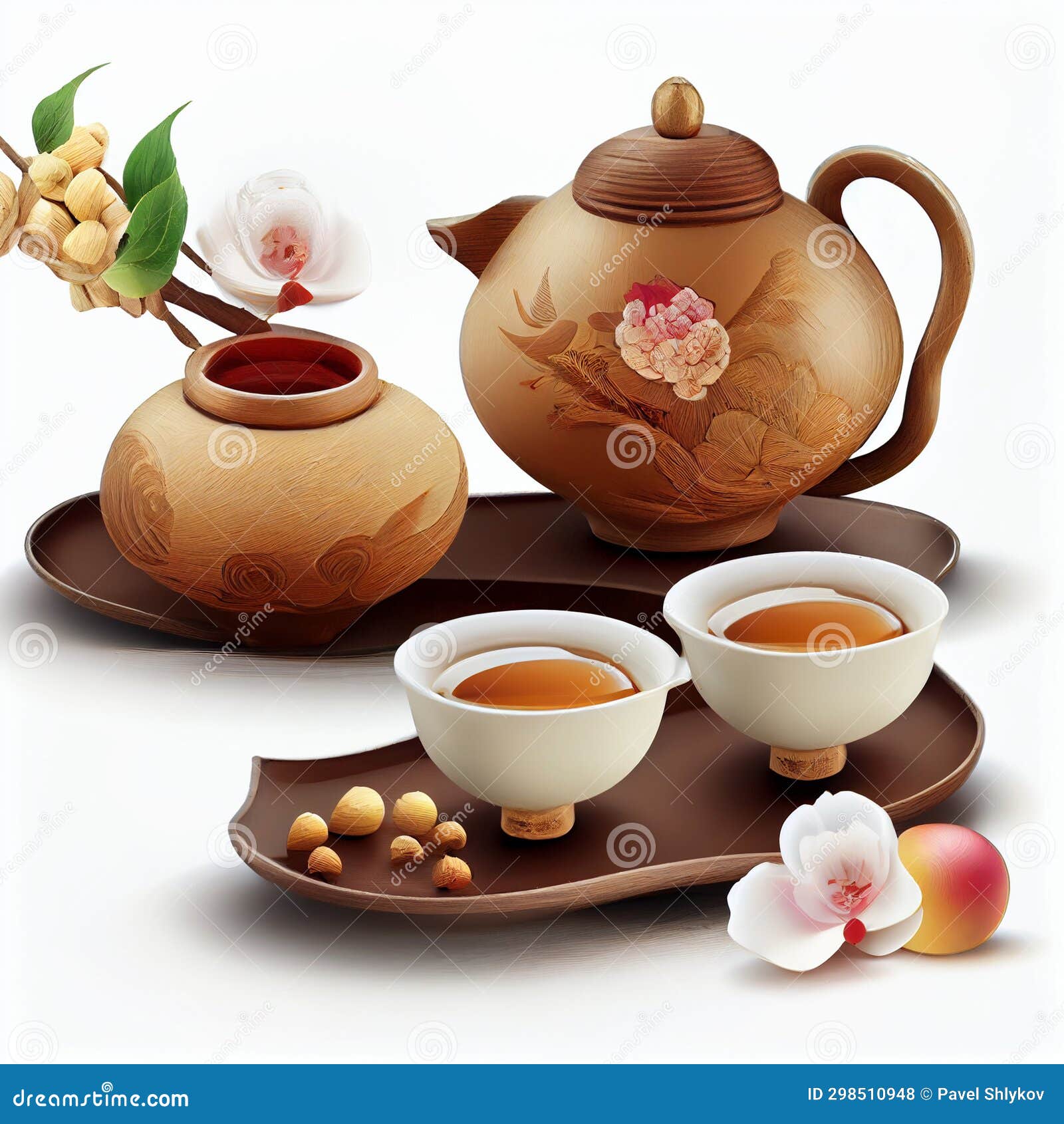 Closeup of Tea Set on White Background Stock Photo - Image of ...