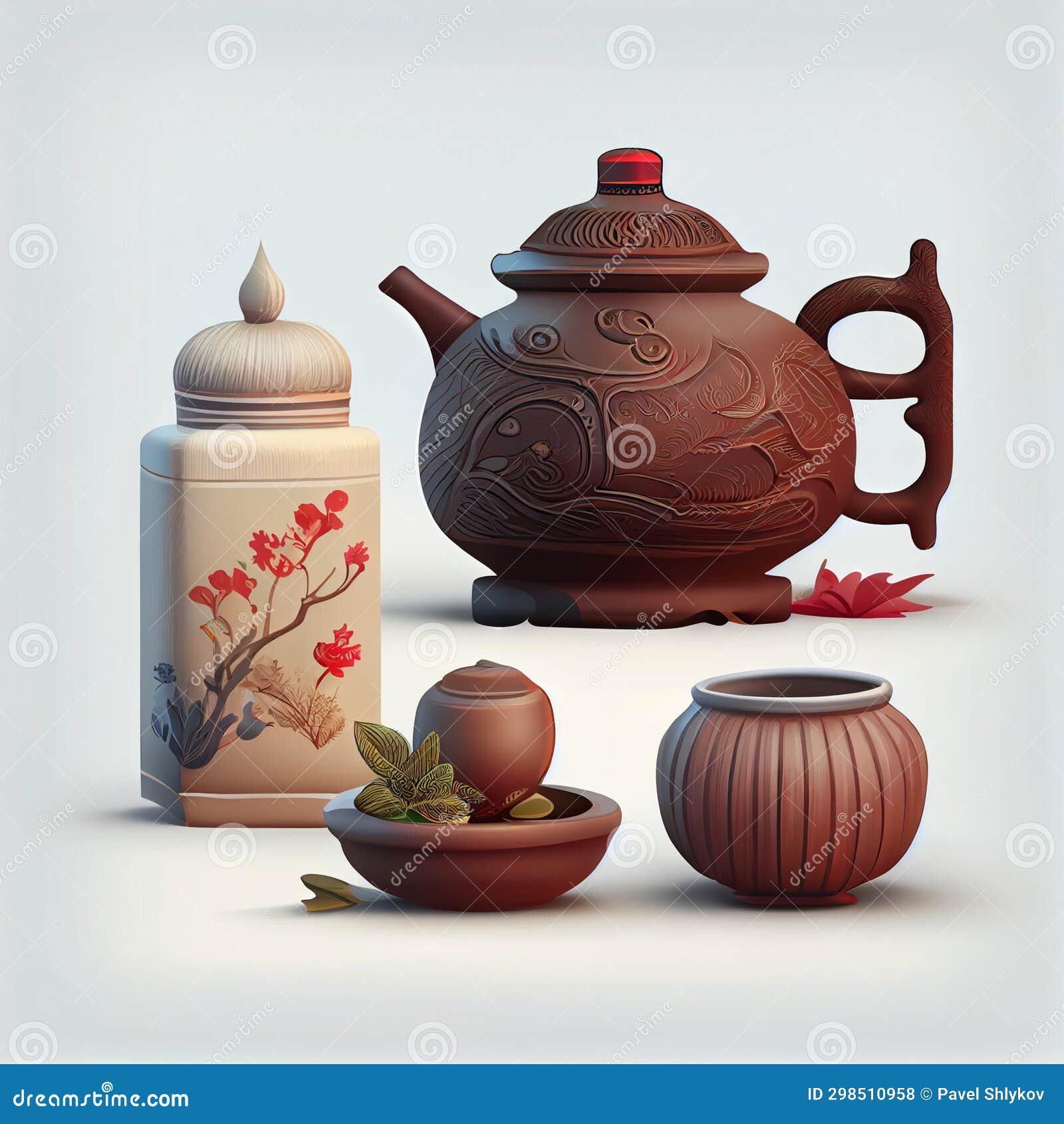 Closeup of Tea Set on White Background Stock Photo - Image of ...