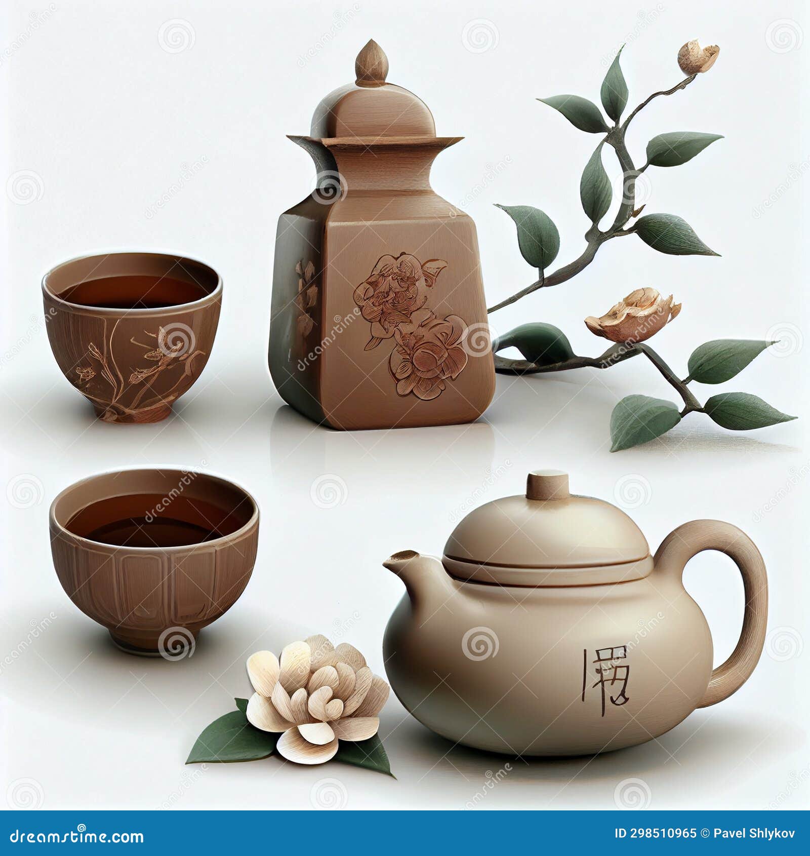 Closeup of Tea Set on White Background Stock Image - Image of culture ...