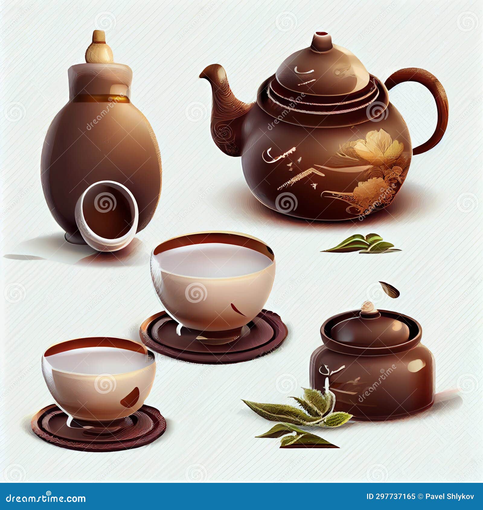 Closeup of Tea Set on White Background Stock Image - Image of oriental ...