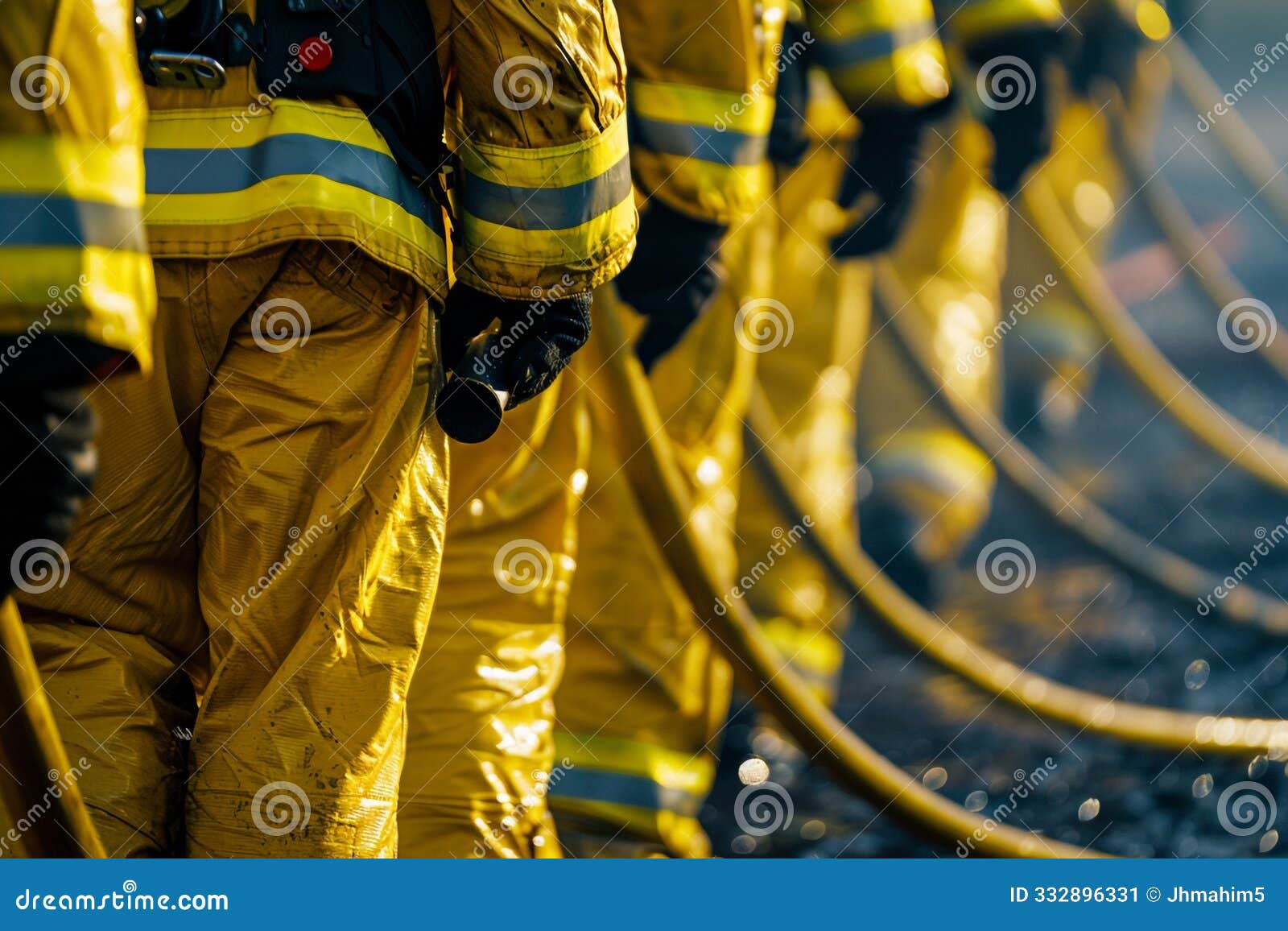 Closeup on Teamwork Firefighters Holding the Line Stock Illustration ...